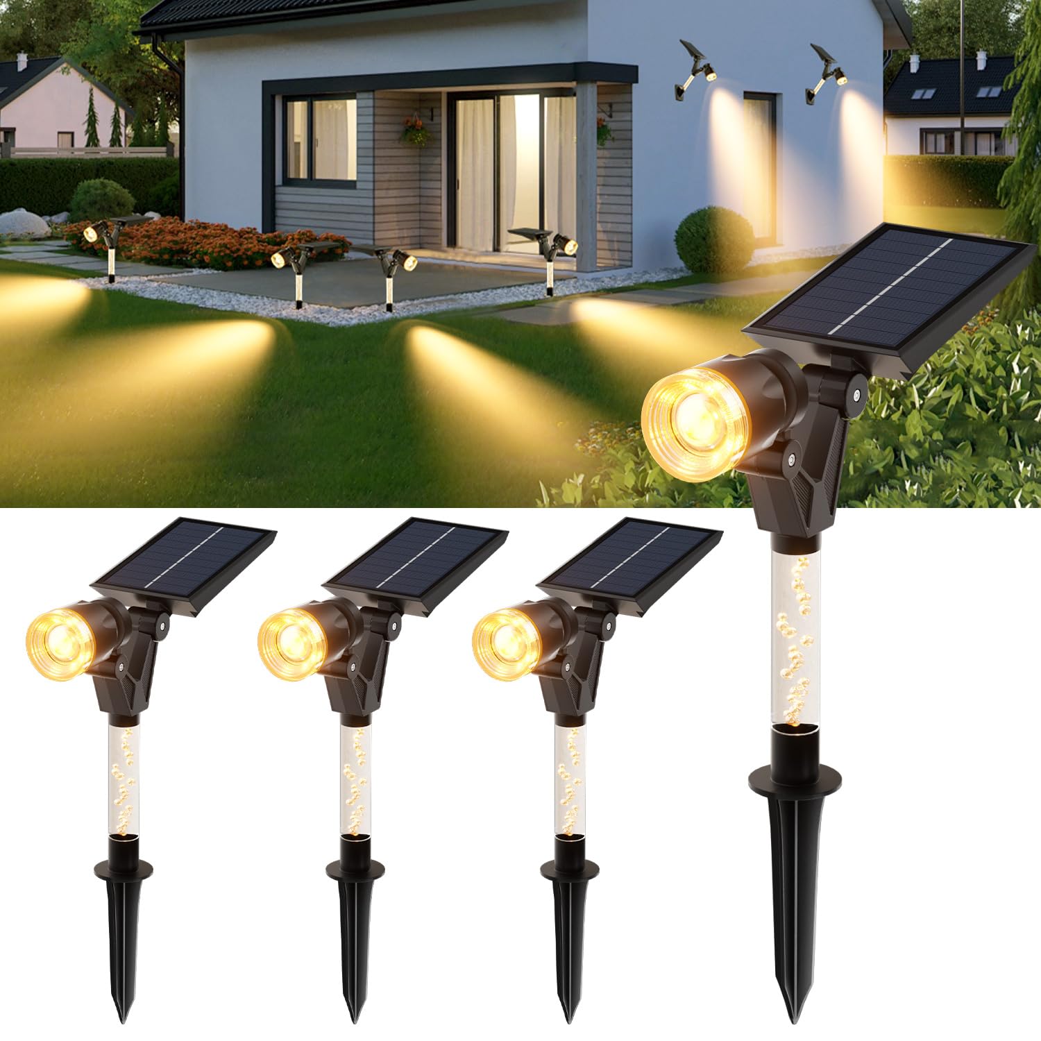 Pack de 4 focos solares para exteriores, luz de calle solar impermeable ...
