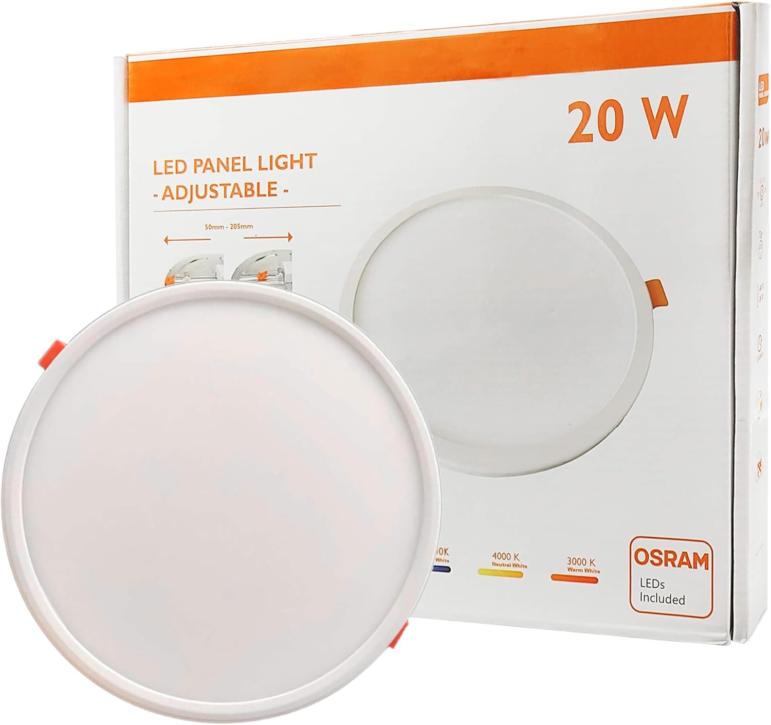 Placa Empotrable Circular Ajustable Ø50-210mm 20W 2000Lm Downlight ...