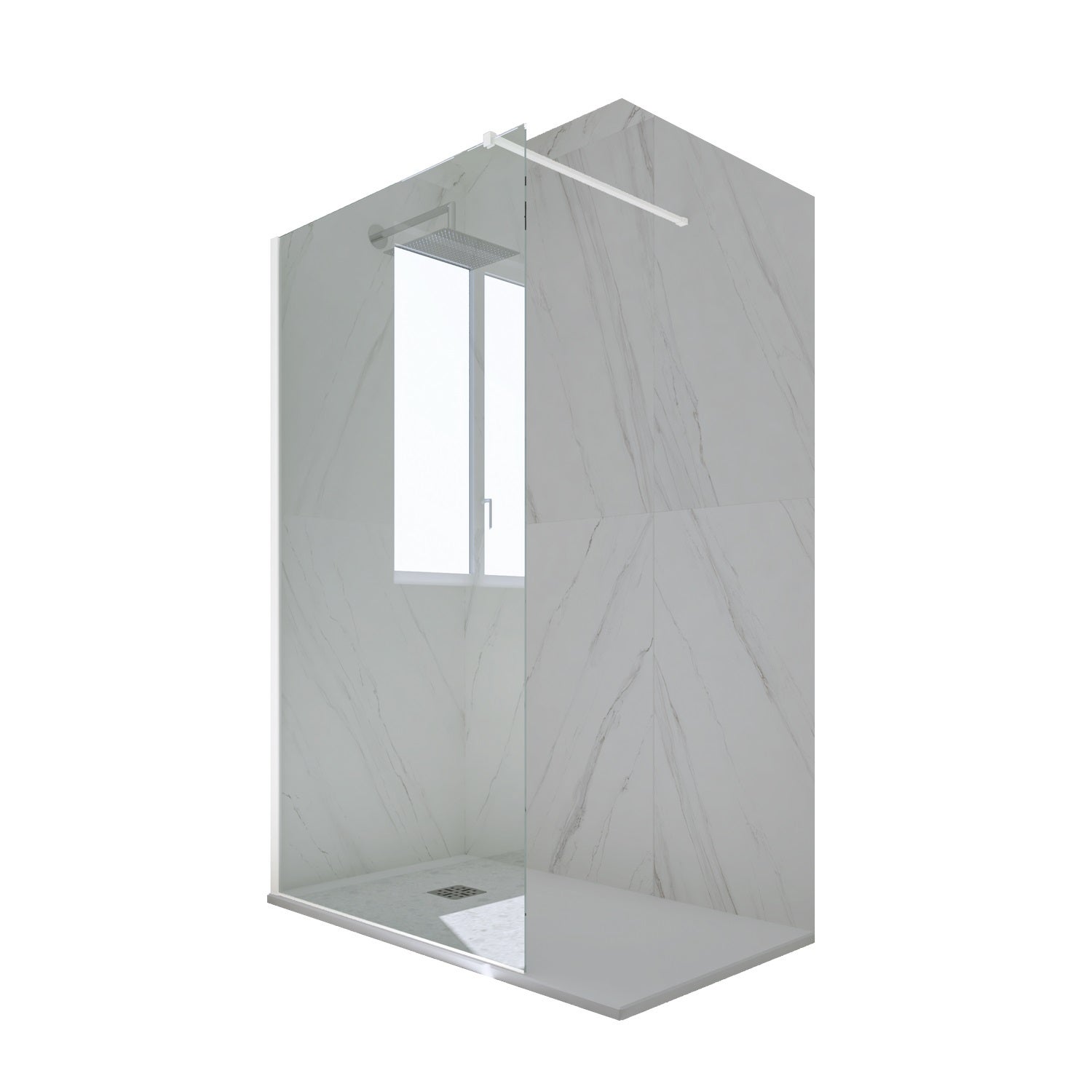 Pared de ducha Walk In 110 CM de PVC Blanco H 200 Vidrio Transparente ...