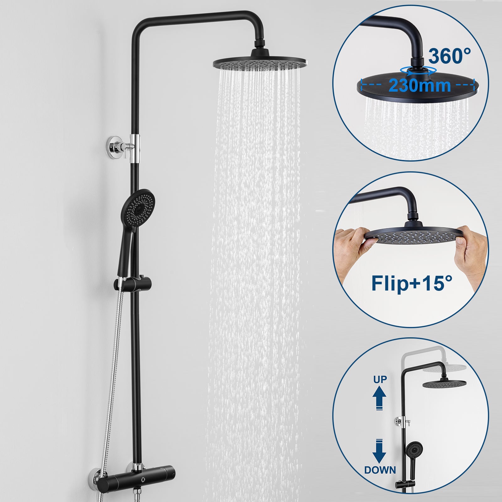 CECIPA MAX Ensemble de douche Noir Set de douche Thermostatique avec ...