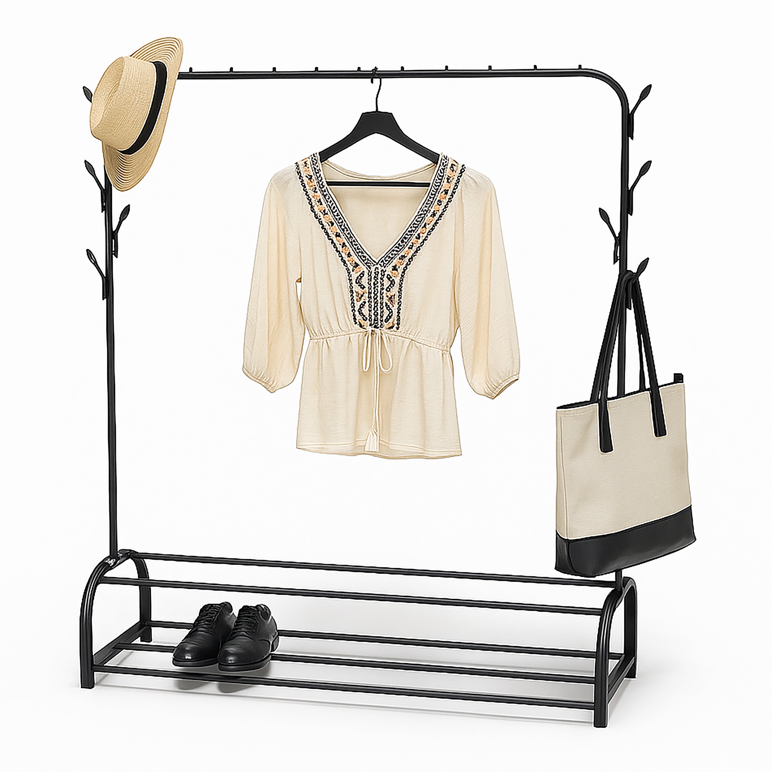 Perchero Relaxdays, 3 en 1, con barra para ropa, 2 estantes y 8 ganchos ...