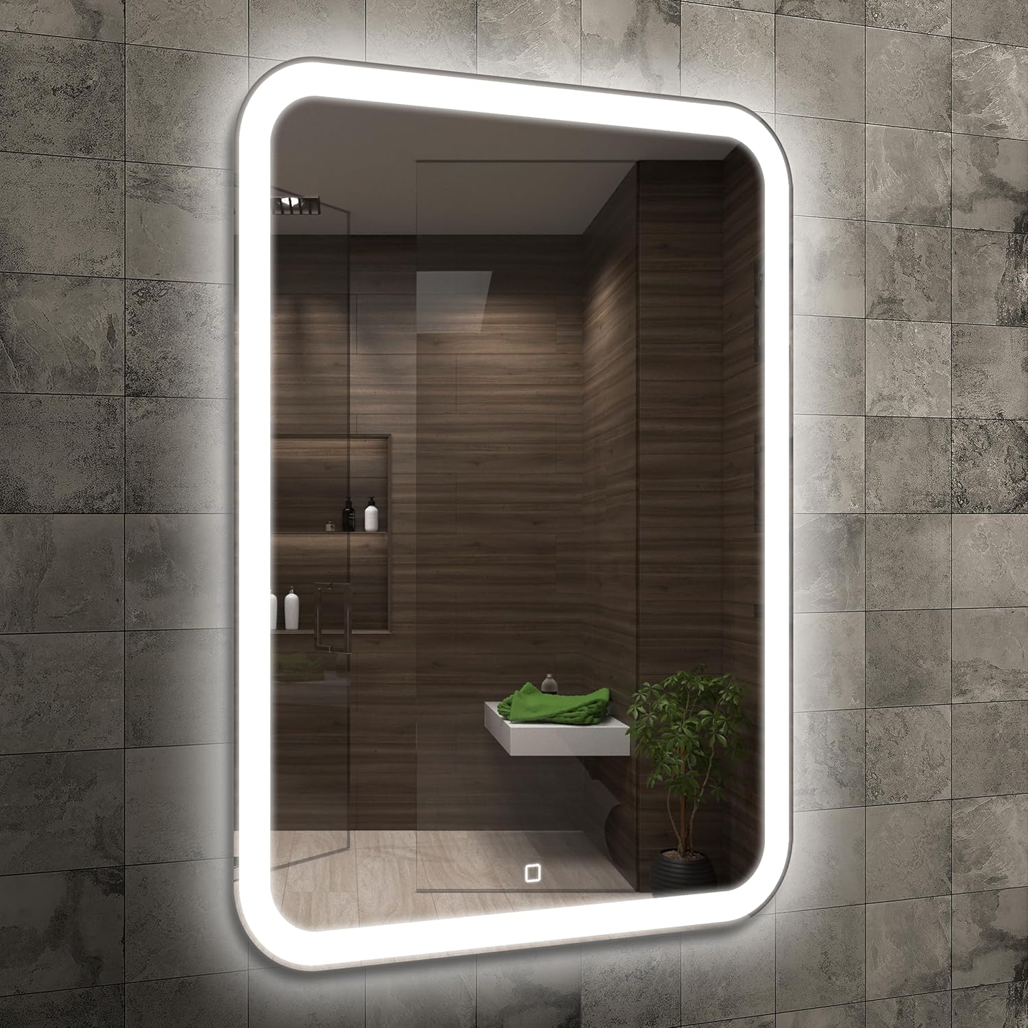 Miroir de salle de bain rectangulaire 50 x 70 cm avec éclairage LED et ...