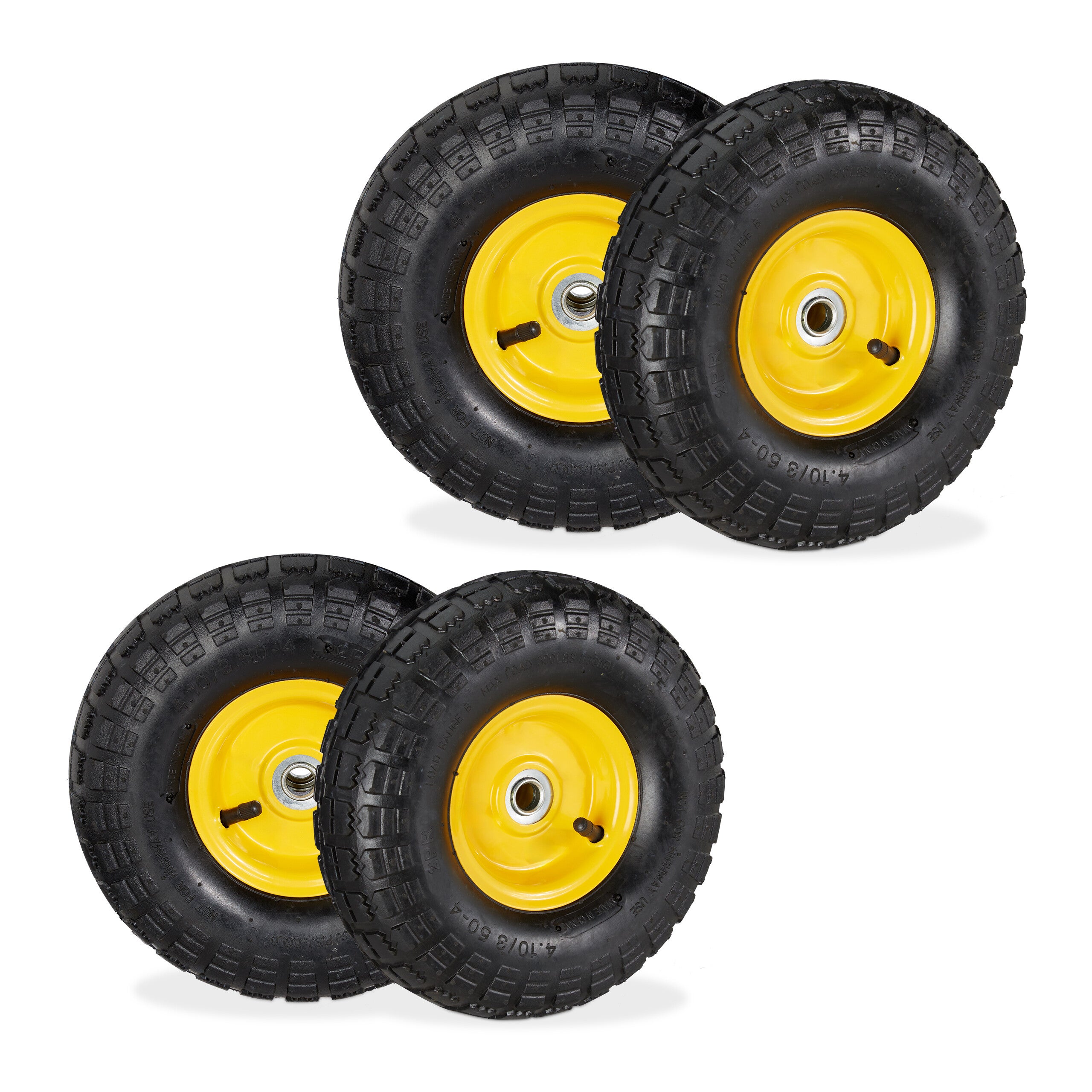 Lot de 4 roues pour diable 4.1/3.5-4, chambre à air, axe de 136 mm, max ...