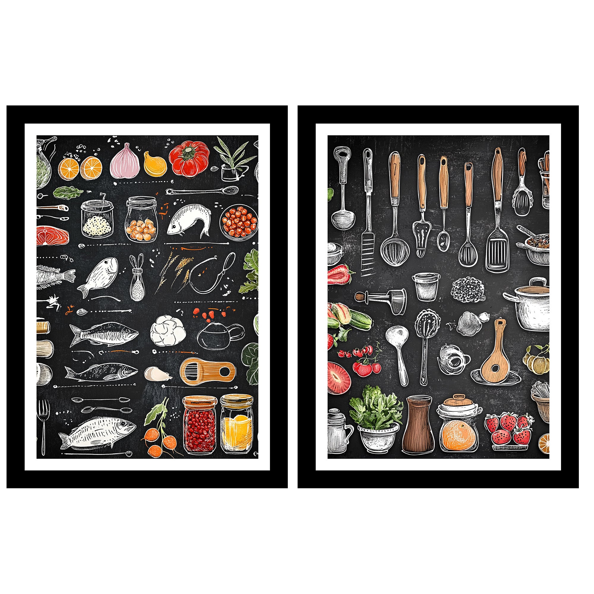 Set di 2 poster da cucina con illustrazioni stampate per decorare ...
