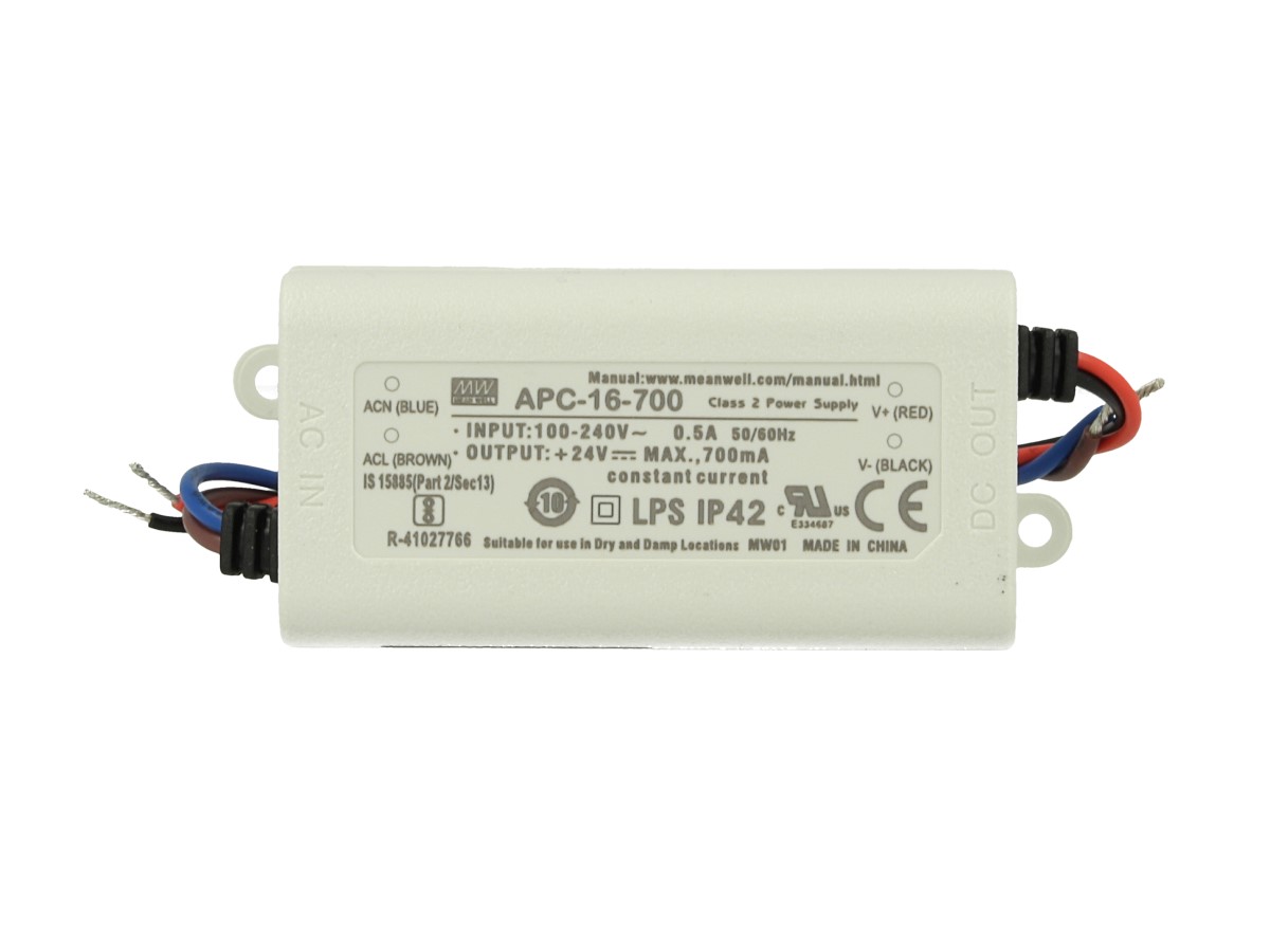Pilote LED CC Meanwell APC-16-700 Transformateur 700MA 9V-24V DC 16W Current constant IP42 ...