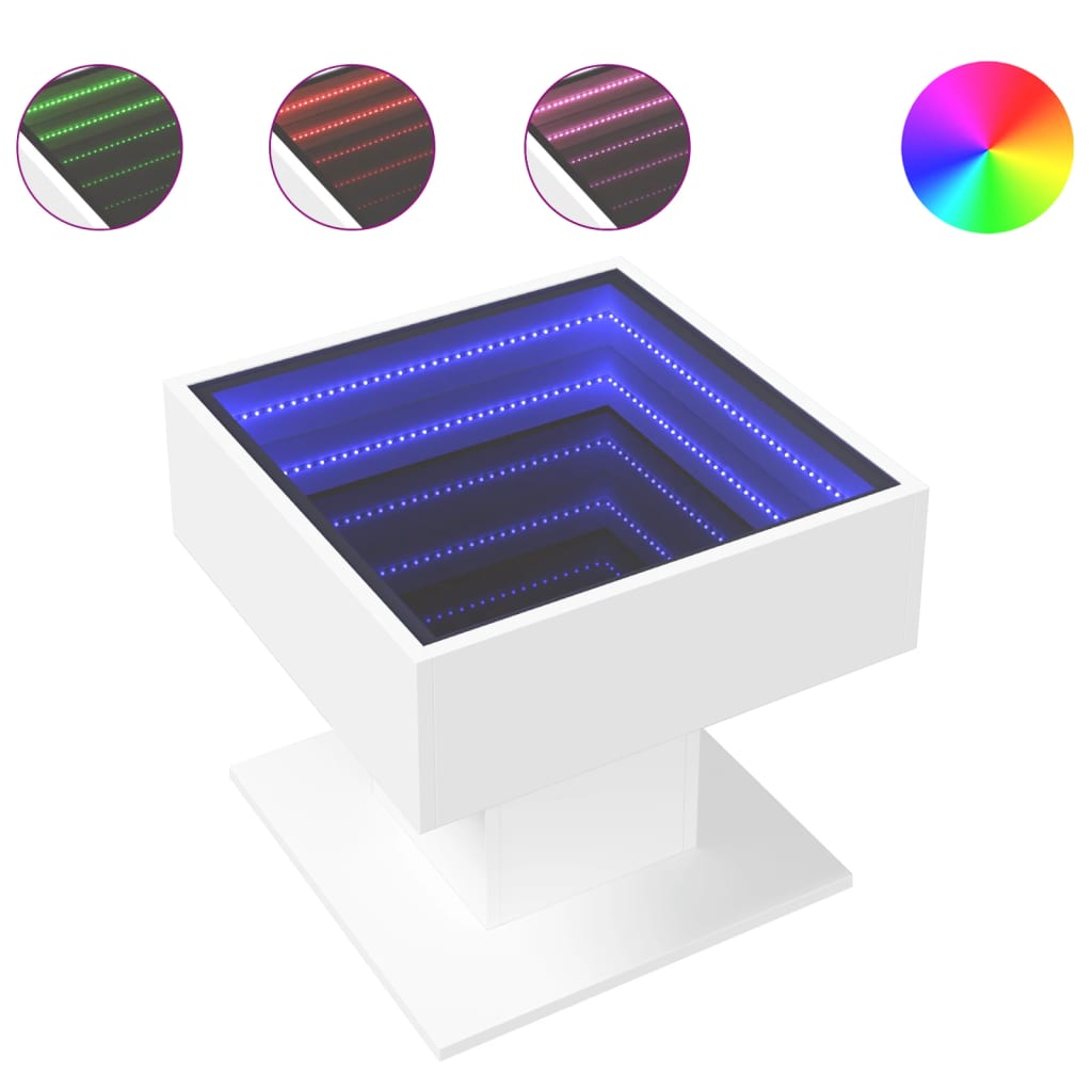 Mesa de centro con luz LED madera ingeniería blanca 50x50x45 cm | Leroy ...