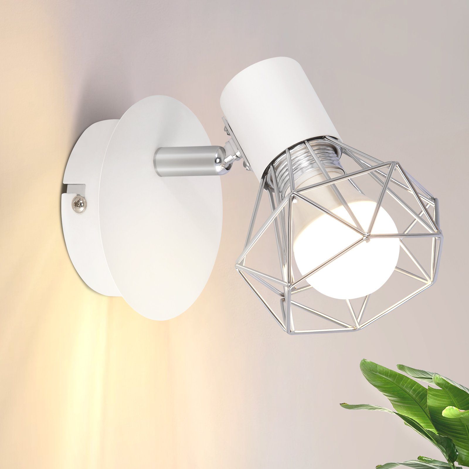 NETTLIFE Spot Mural Vintage Blanc Applique Murale E14 Réglable 350 ...