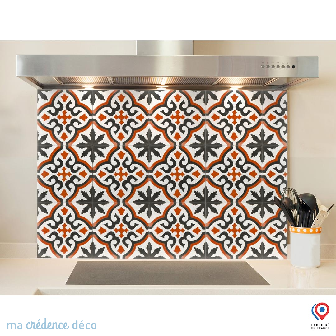 Crédence cuisine fond de hotte Carrelage classique rouge - Alu ...