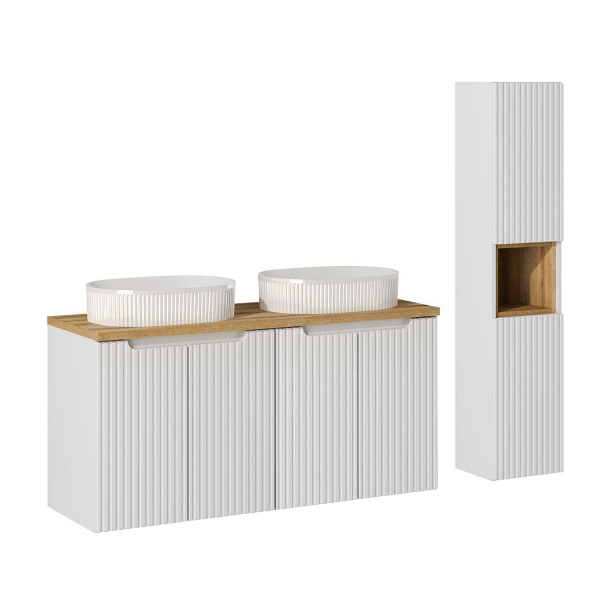 Conjunto de muebles doble lavabo 120cm 4 puertas y columna Riva Blanco ...