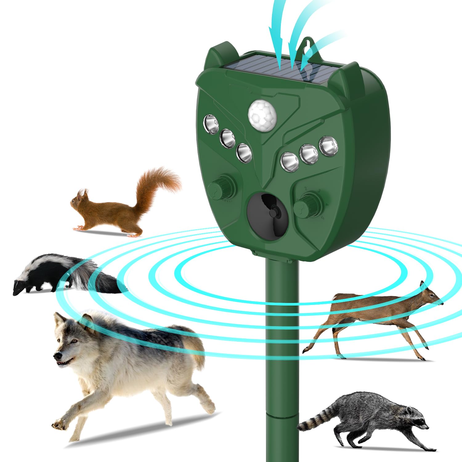 Repelente de animales solar al aire libre con sensor de movimiento y ...