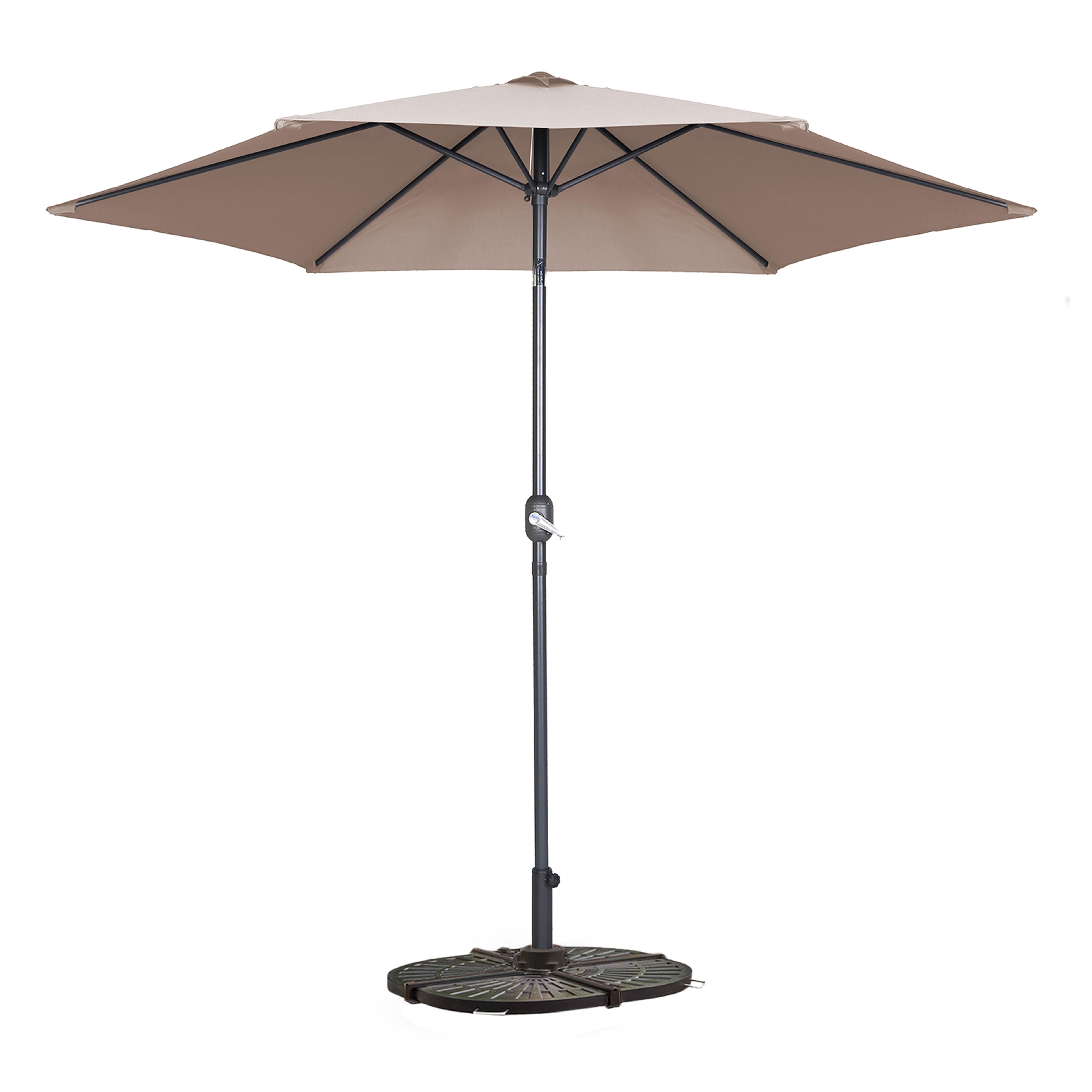 Parasol droit inclinable 3m et 4 dalles lestées aluminium taupe | Leroy ...