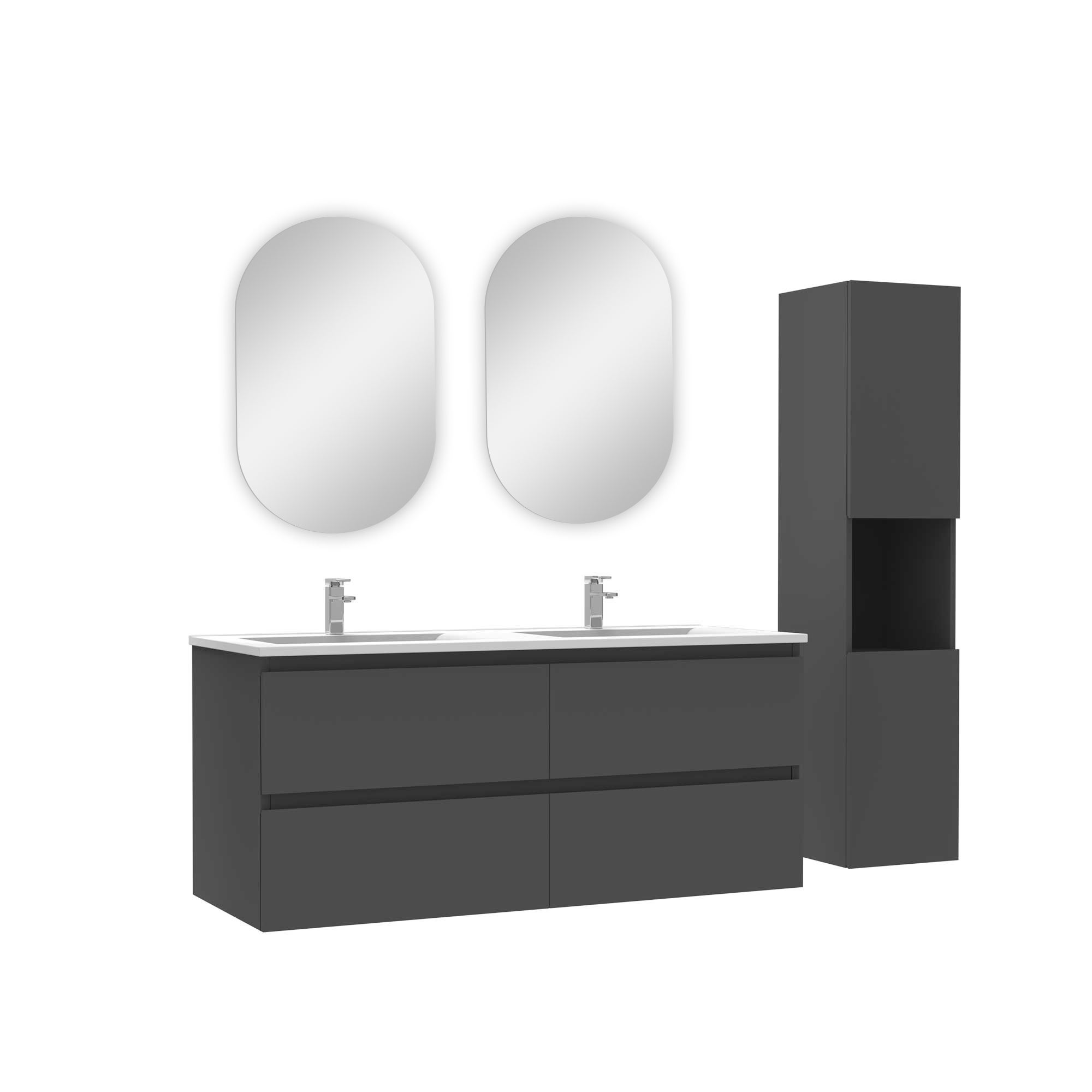 Ensemble meubles double vasque 120cm,colonne + miroir ovale Anthracite ...