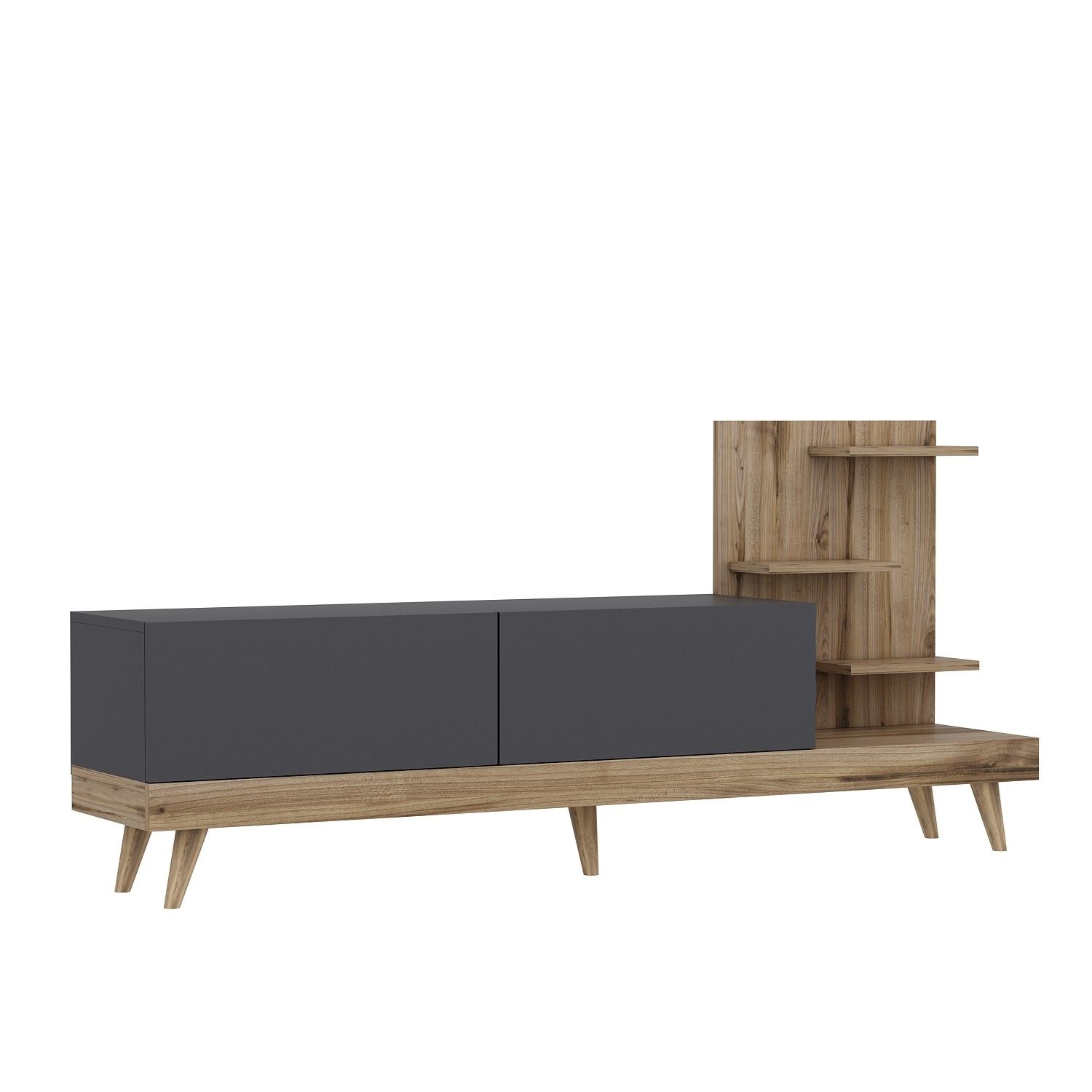Meuble TV avec étagère Jed 180cm Bois et Anthracite | Leroy Merlin