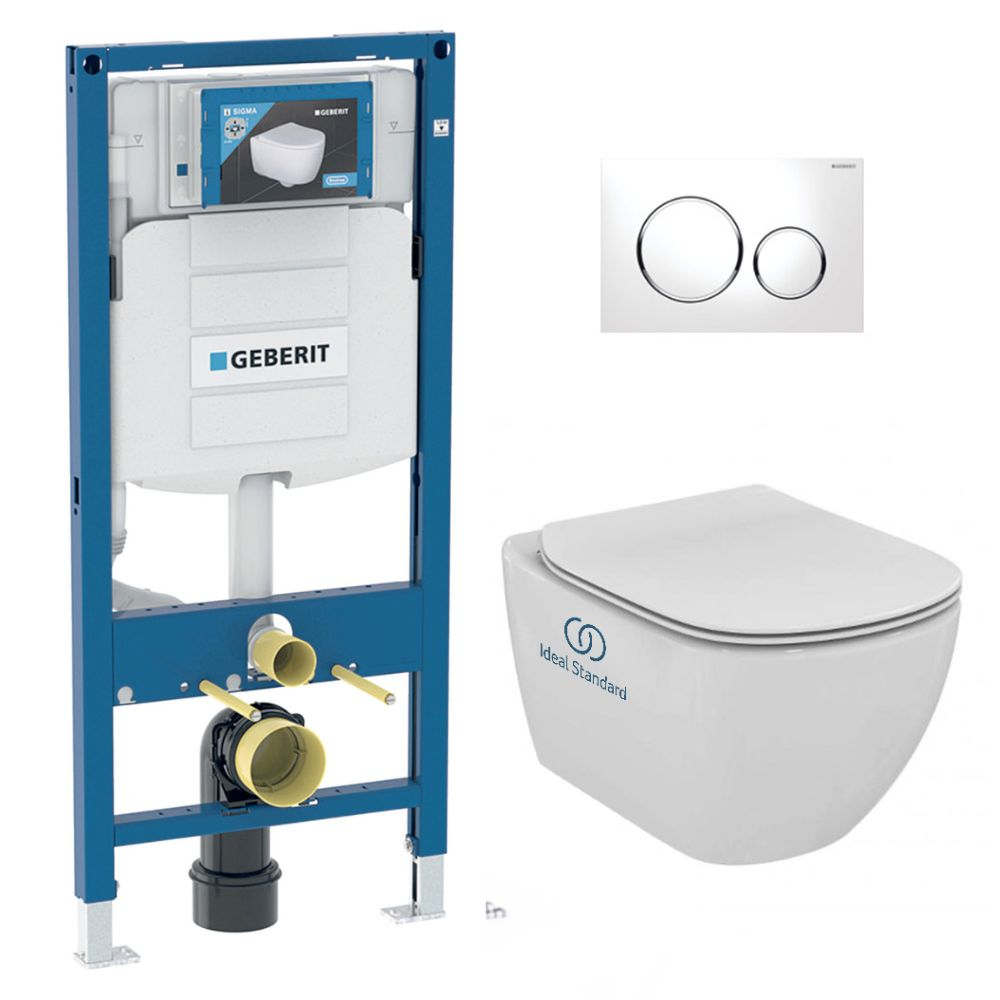 Pack WC Bâti-support Geberit Duofix + WC sans bride Grohe Euro Ceramic ...