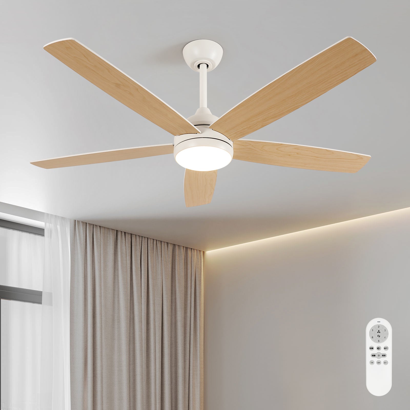 COMELY Ventilador de techo con luz LED 132 cm blanco, 5 aspas ...