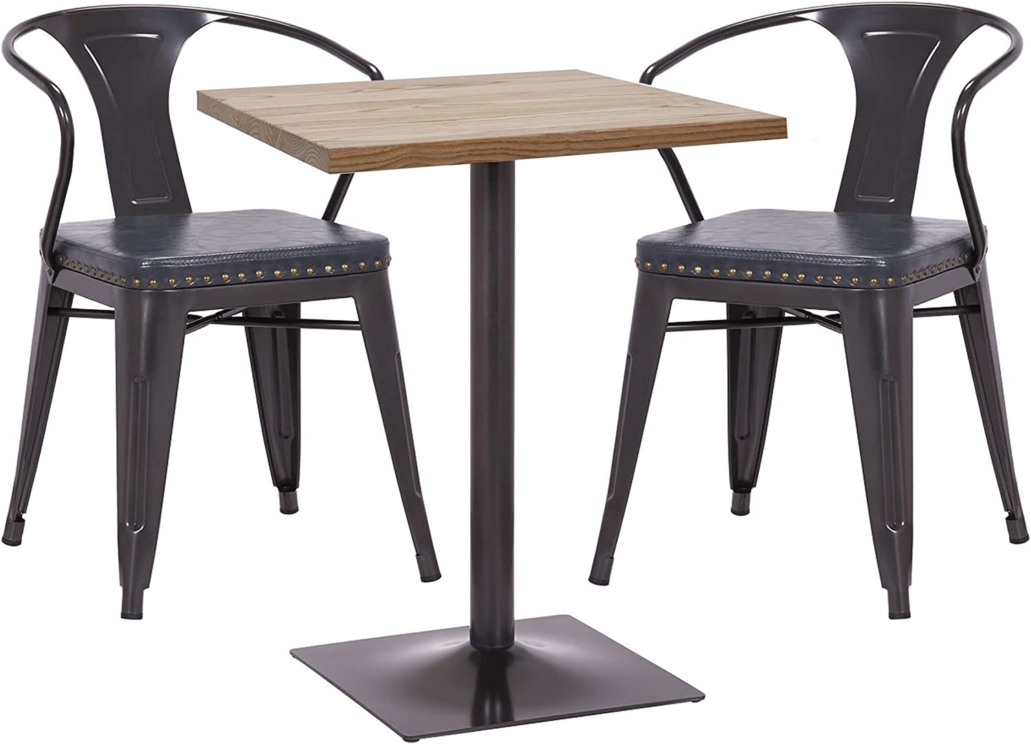 Ensemble table de bistrot 2x chaises en synthétique gris acier noir et ...