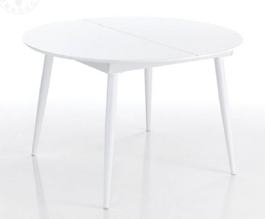 Table ronde extensible acier et bois MDF blanc Dio L 120/160 cm | Leroy ...