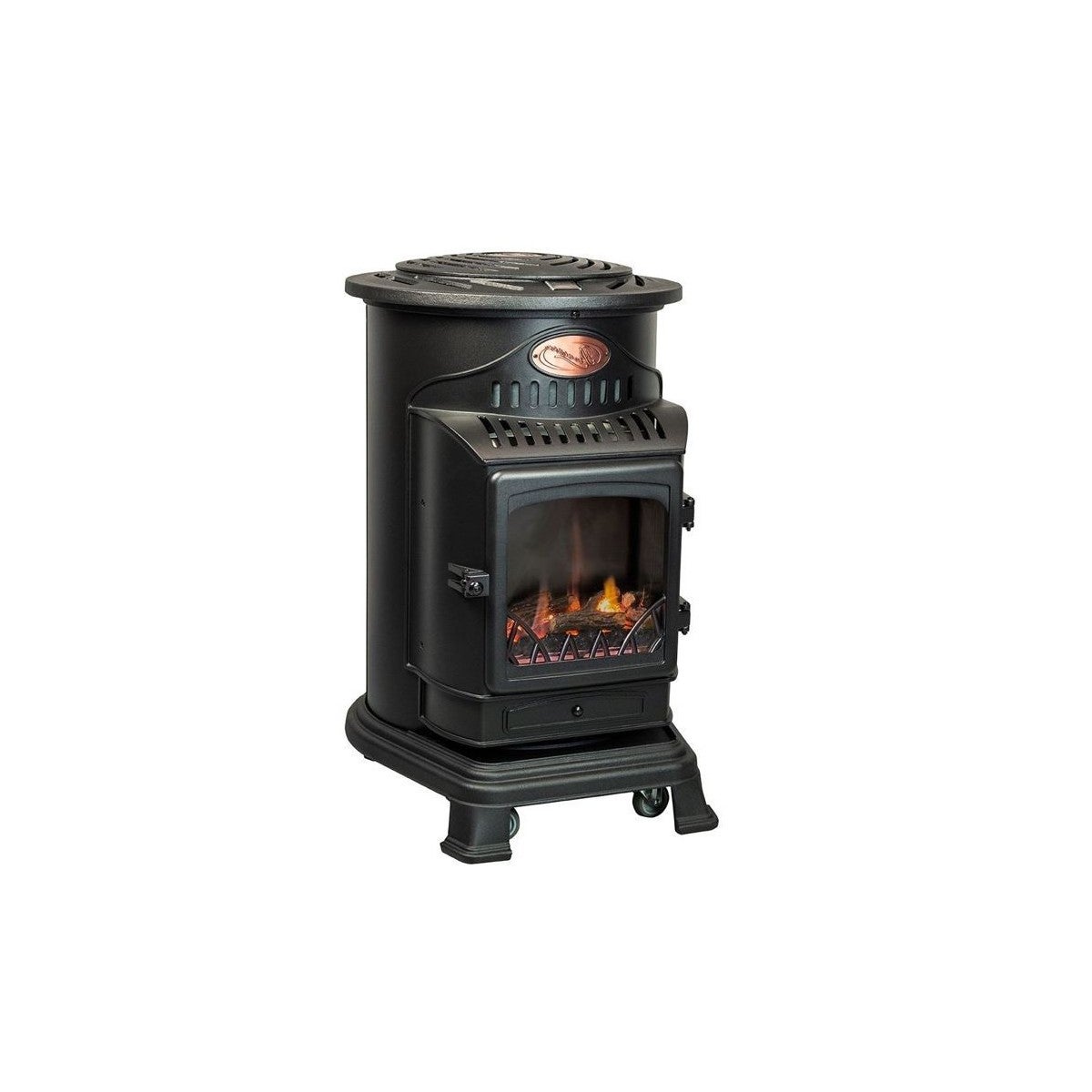 Poêle à gaz Fonte véritable 3,4KW noir Effet feu Provence UNIVERSAL ...