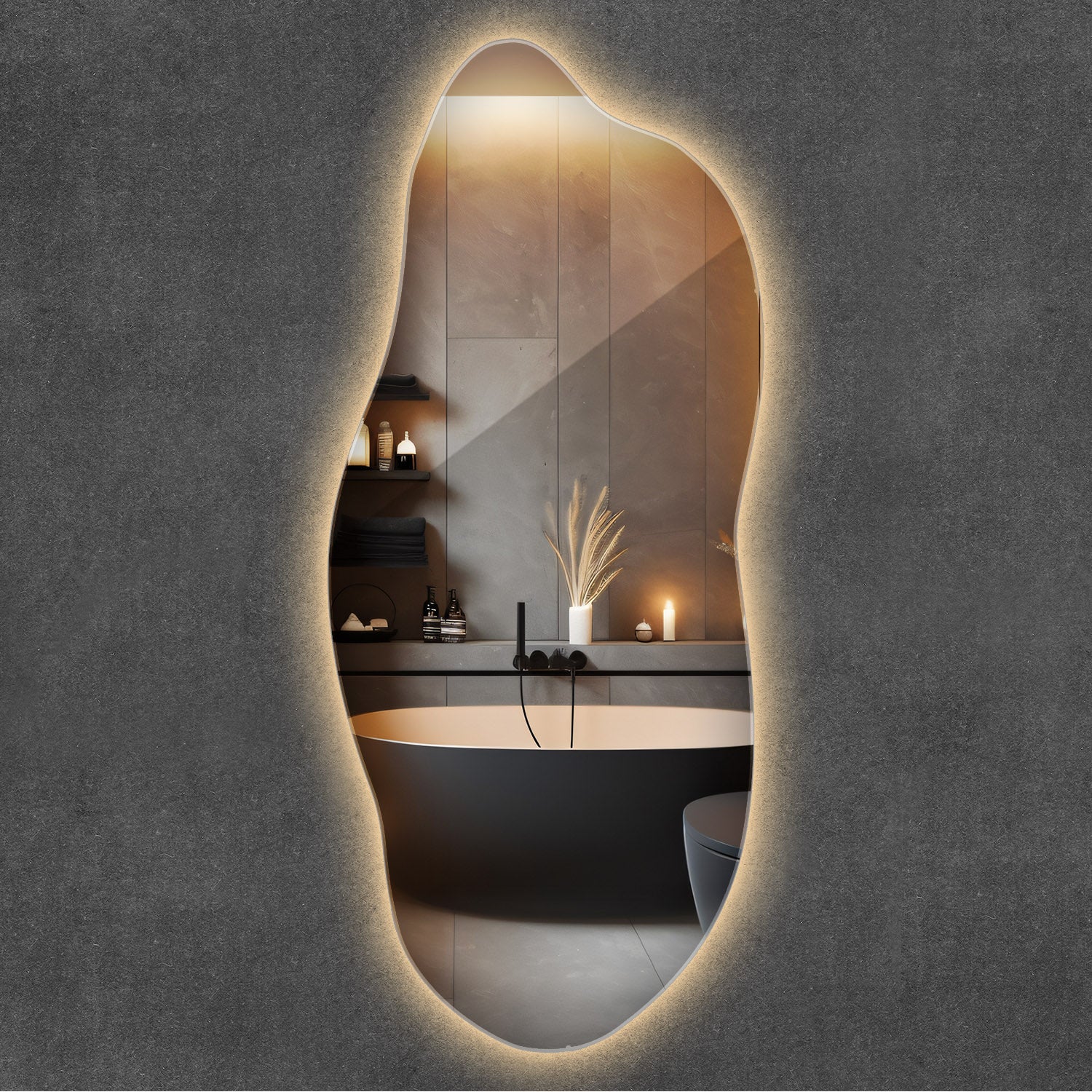 Espejo con forma original led | Wallfluent | 45x100 cm | con luz cálida | decorativo para pared ...