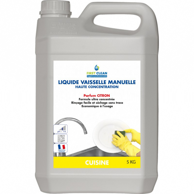 Liquide vaisselle plonge manuelle Citron 22% - Bidon 5L - FIRST CLEAN | Leroy Merlin