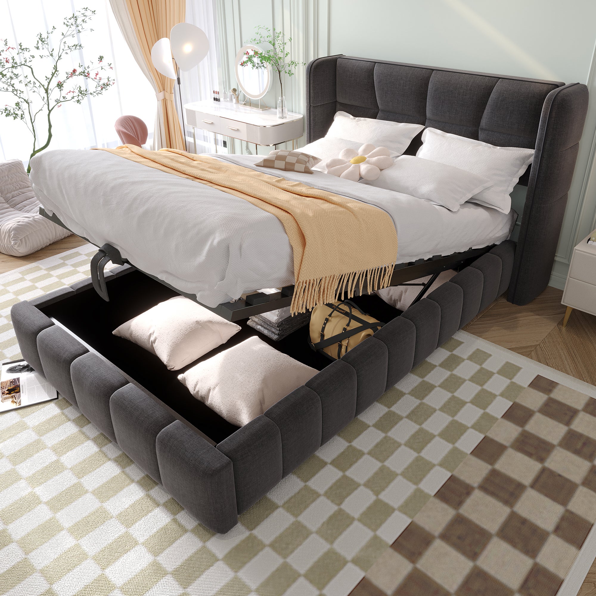 Cama individual con baúl 90x200 cm con cabecero, espacio de ...
