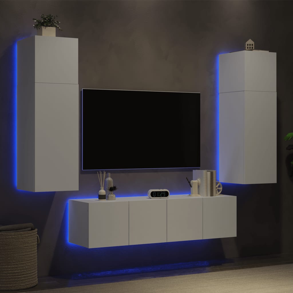 Muebles de pared para TV con LED 6 piezas de madera contrachapada ...