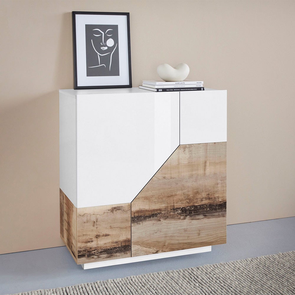 Buffet salon cuisine chambre 80x43cm 2 compartiments moderne Adara Wood ...