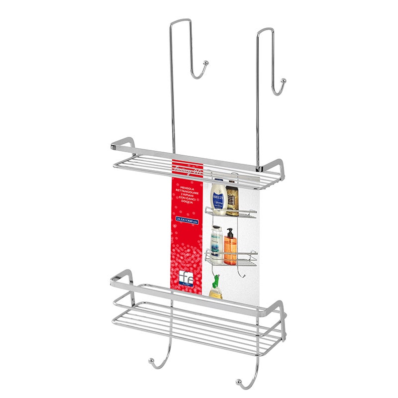 Tablette de douche en acier chromé avec crochets et étagères | Leroy Merlin