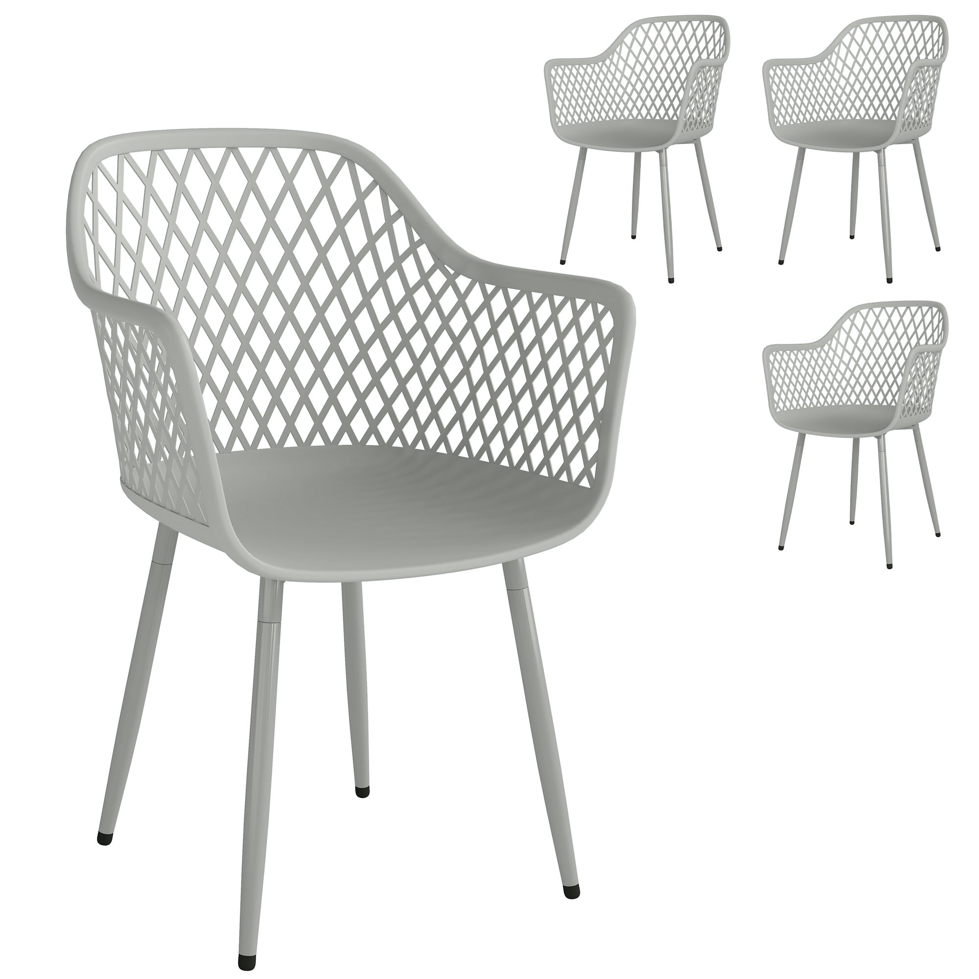 Lot 4 chaises jardin pp extérieures accoudoirs siège anti-uv dossier ...