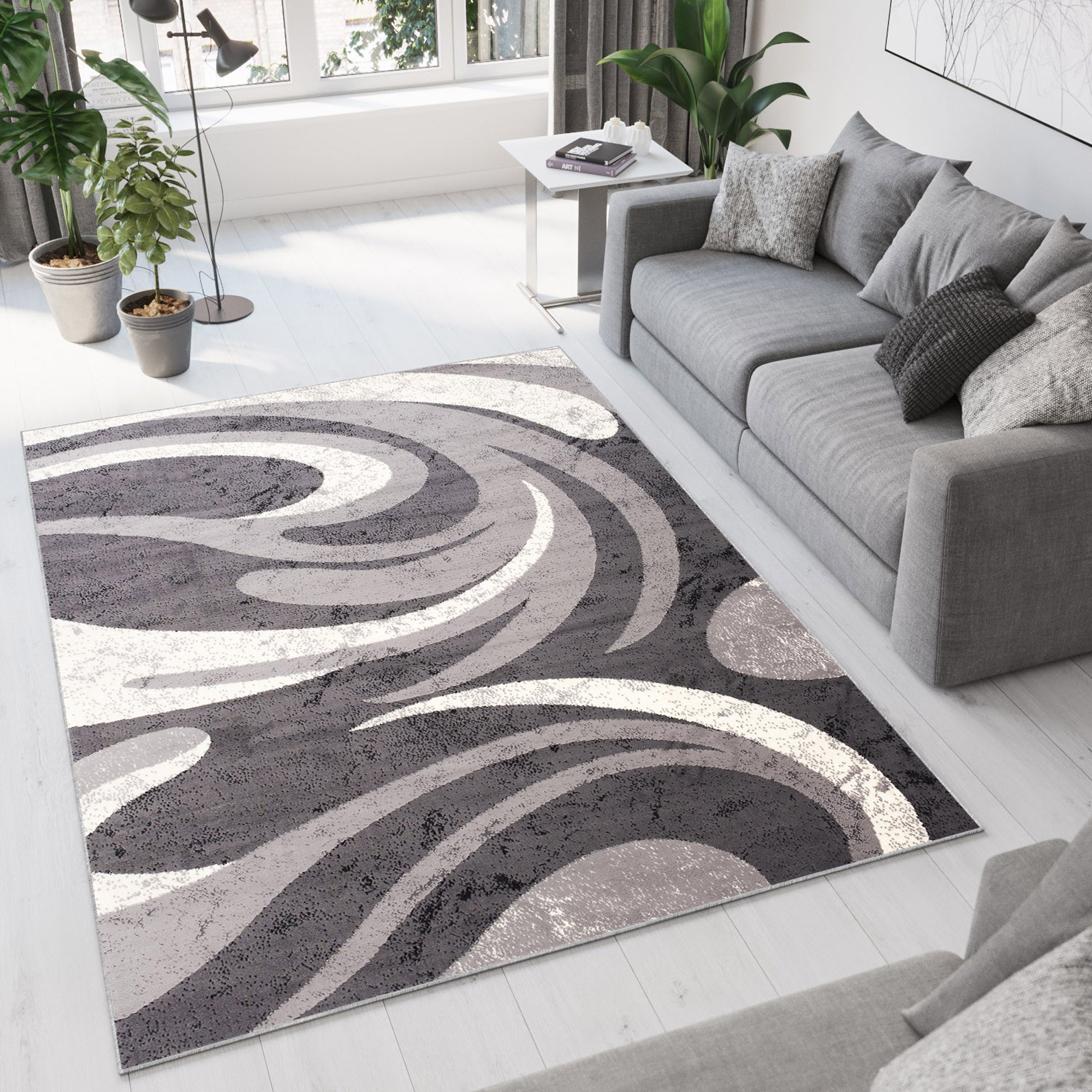 TAPISO Dream Tapis Salon Chambre Gris Foncé Abstrait Ondes Vagues Fin ...