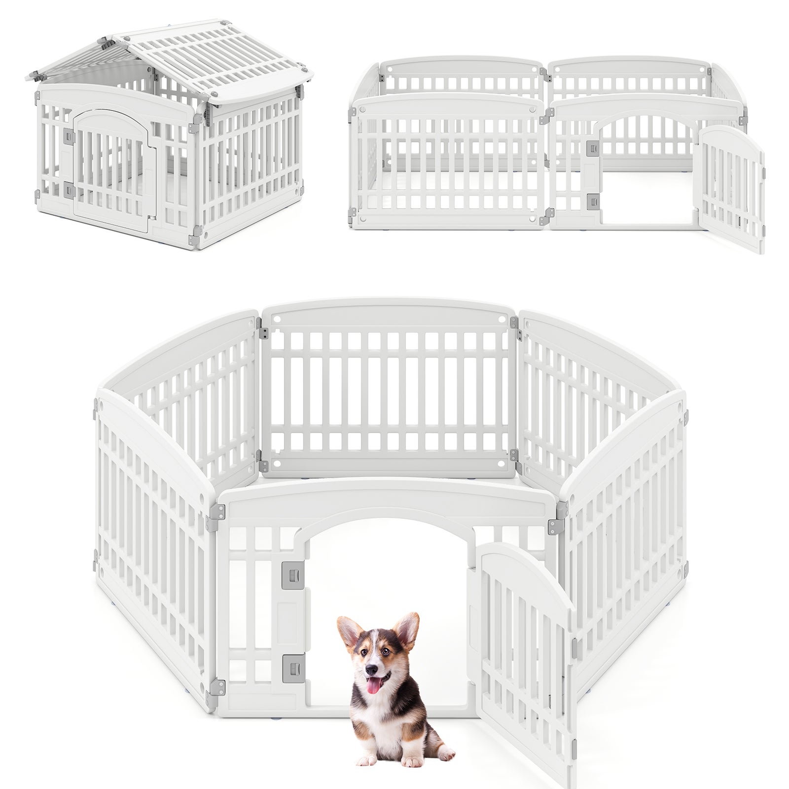 Corral de Mascotas de 6 Paneles, Valla Plegable de Plástico con Puerta ...