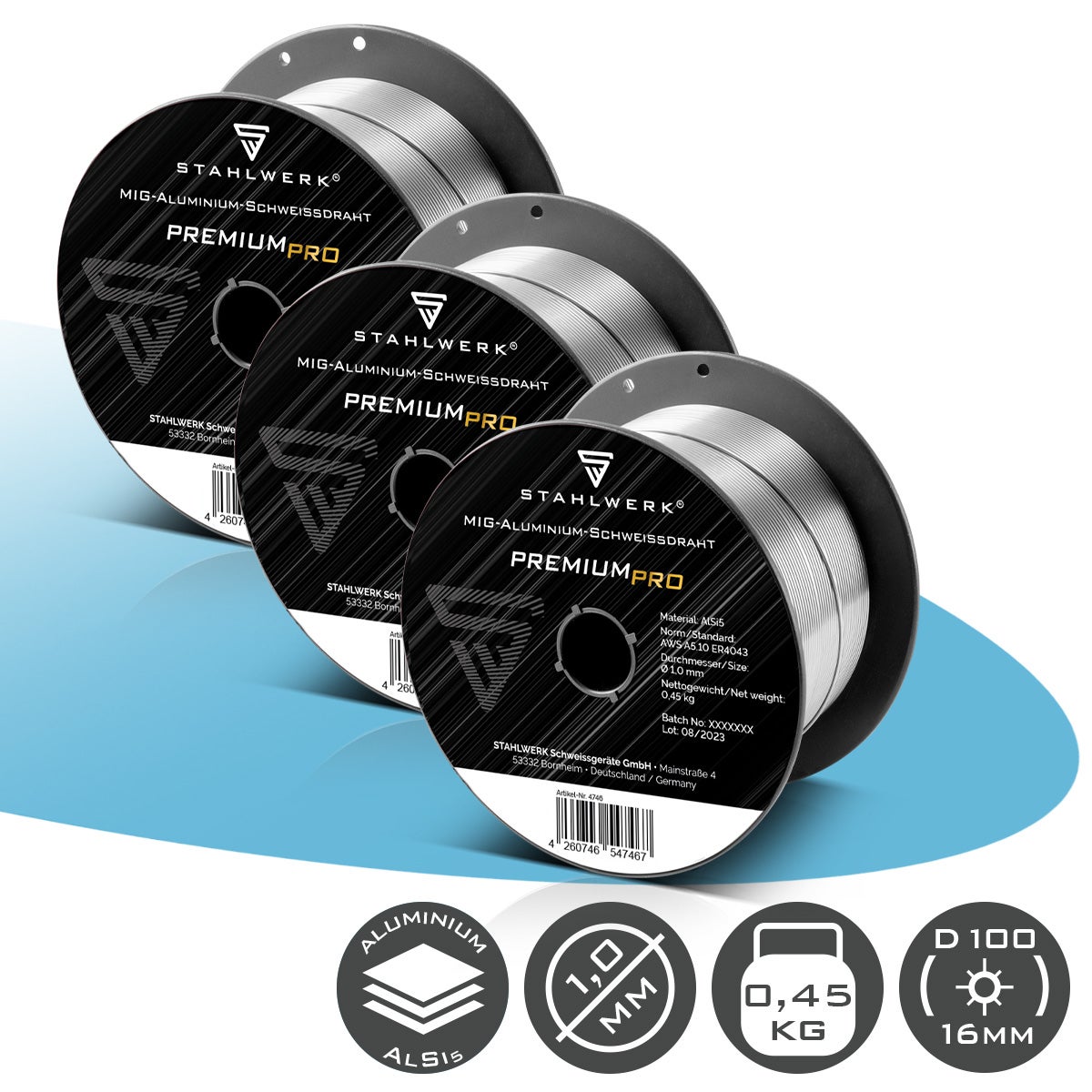 STAHLWERK 3 x fil de soudage MIG MAG aluminium ER4043 AlSi5 1,0 mm 0,45 ...