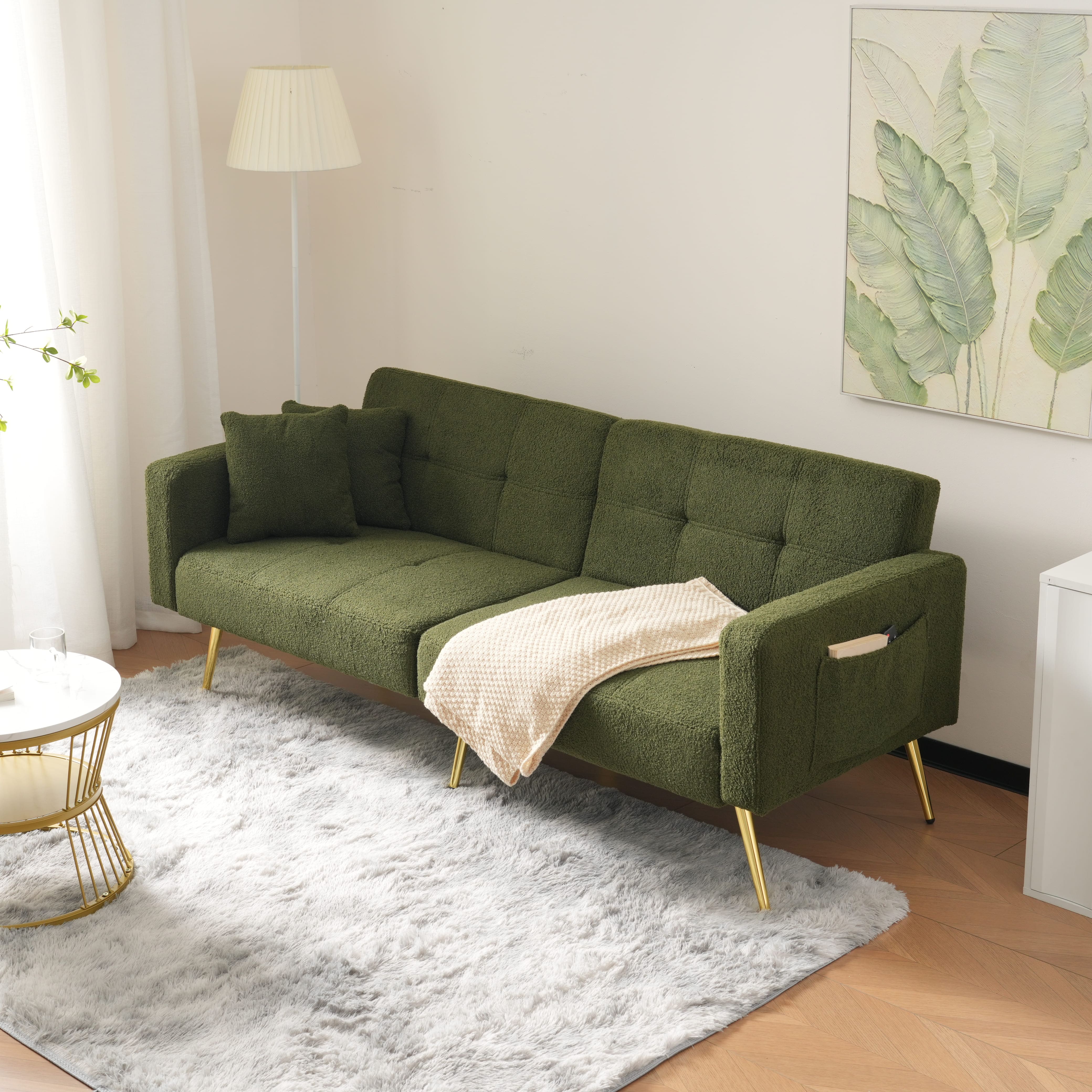 Canapé convertible avec dossier réglable - 2 places - tissu bouclette ...