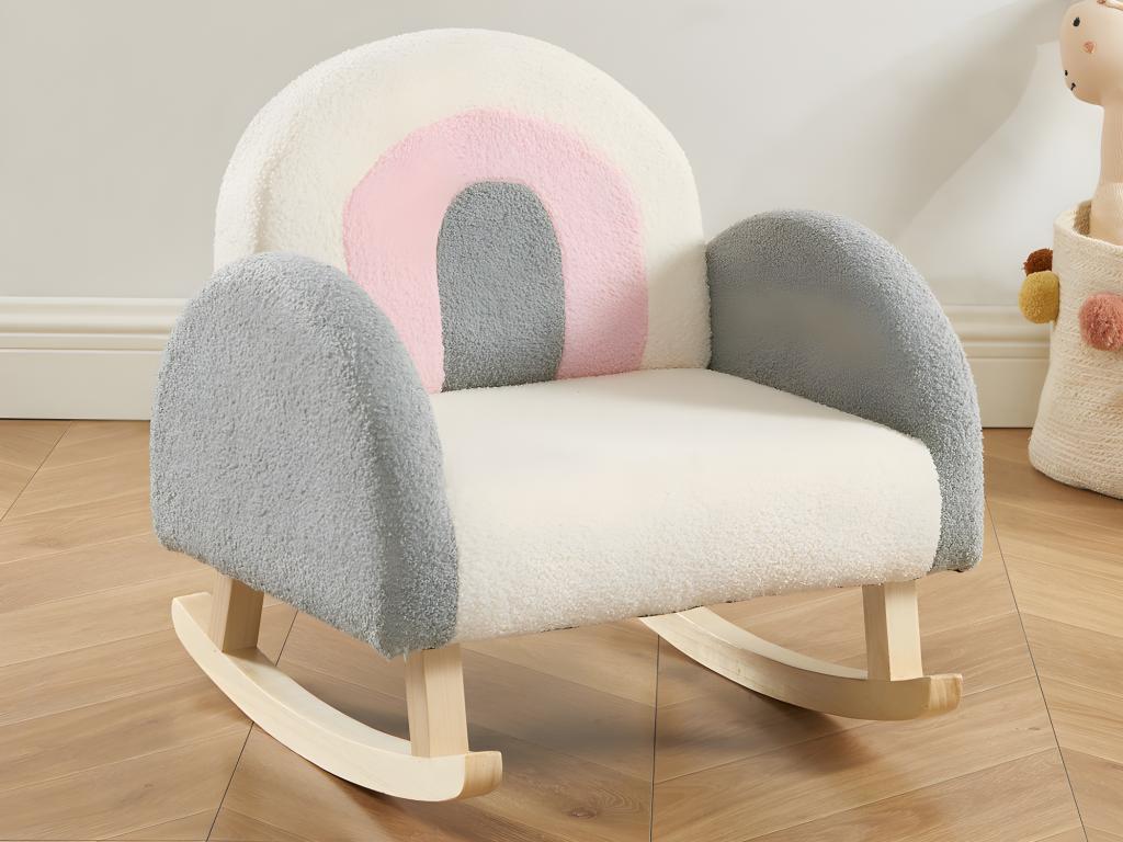 Fauteuil pour enfant à bascule en tissu bouclette crème, gris et rose ...