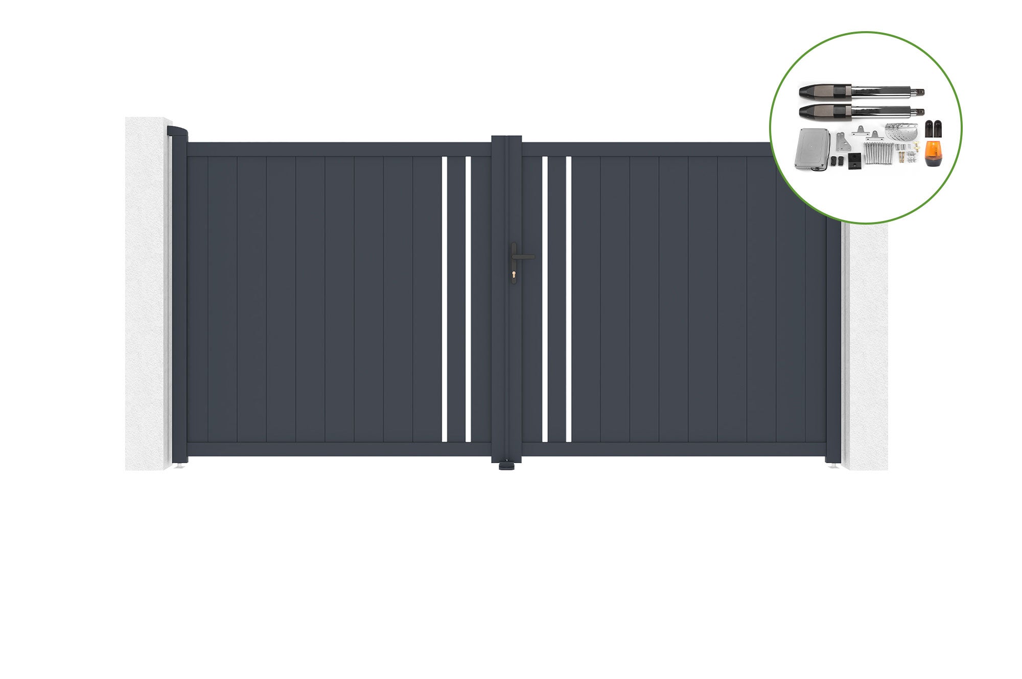 Portón abatible 3,5m GIONA H.180cm aluminio + motorización TANKER B700 ...