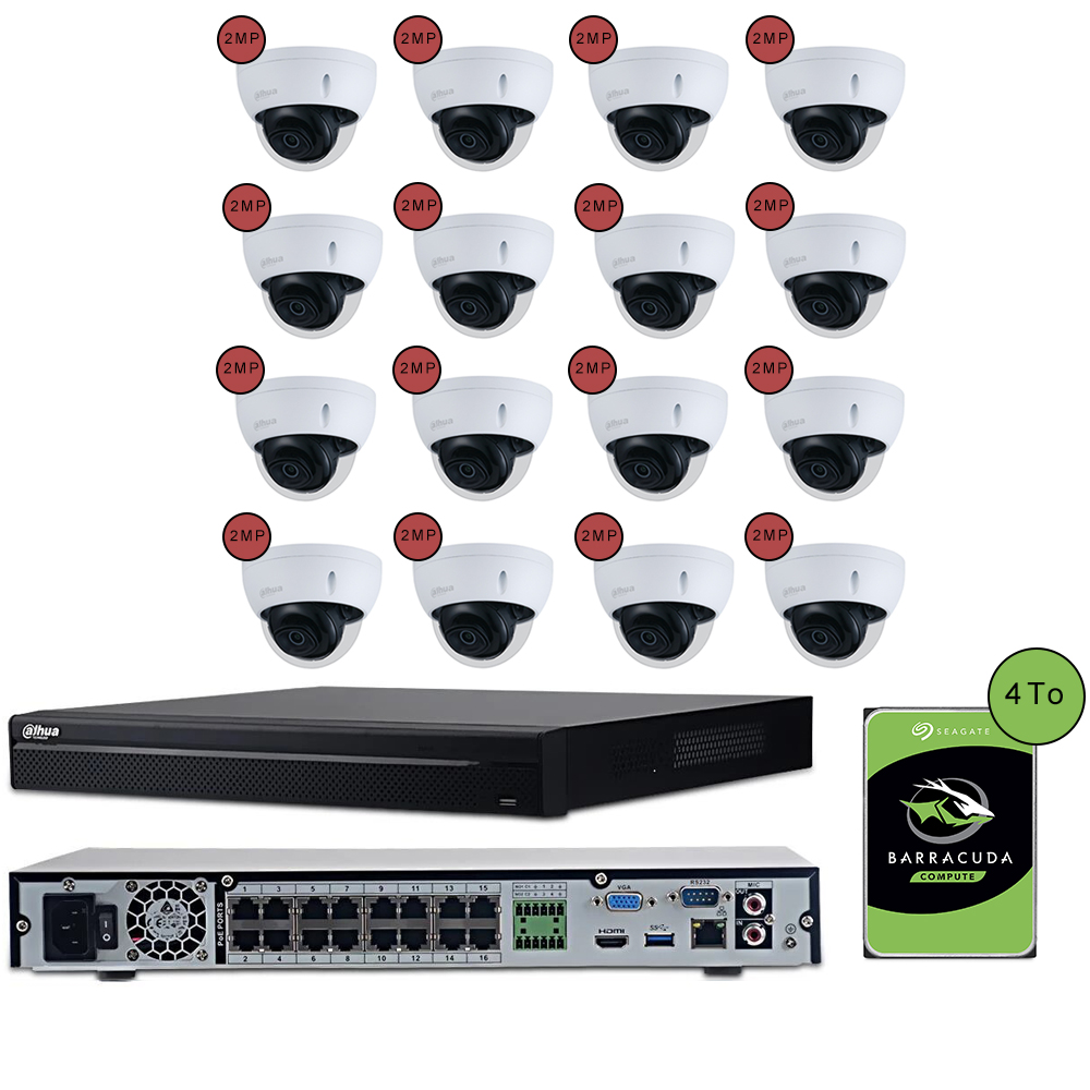 Pack de vidéosurveillance IP POE 16 caméras dôme 2 MP - 20 jours d ...