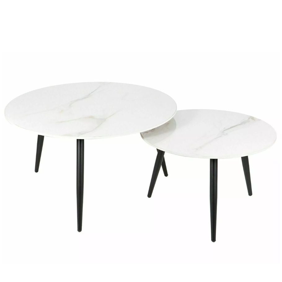 Table basse ronde gigogne avec plateau céramique blanc Edmond | Leroy ...