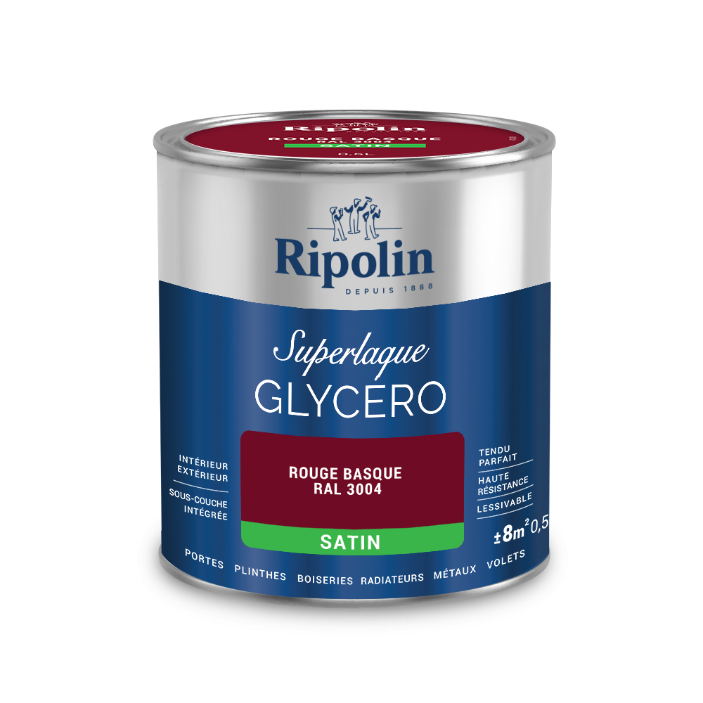 Peinture Superlaque Glycéro satin Rouge Basque RAL3004 0,5L | Leroy Merlin