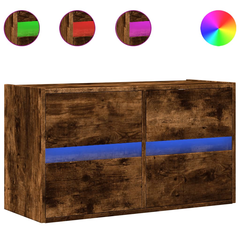 Mueble de TV de pared con iluminación LED, roble ahumado, 80x31x45 cm ...
