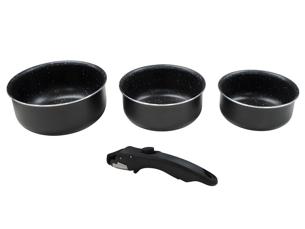 Lot de 3 casseroles ASTUCIO - 1 poignée clipsable - Aluminium pressé ...