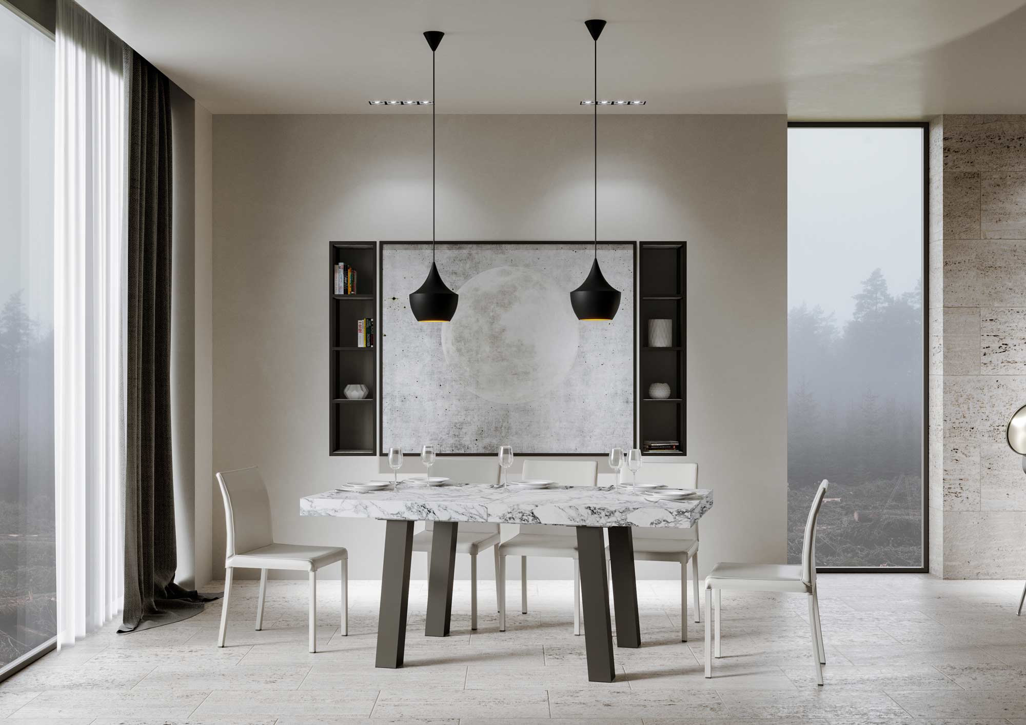 Table Bridge Extensible Dessus Marbre 90x160 Allongée 264 cadre Anthracite ITAMOBY | Leroy Merlin