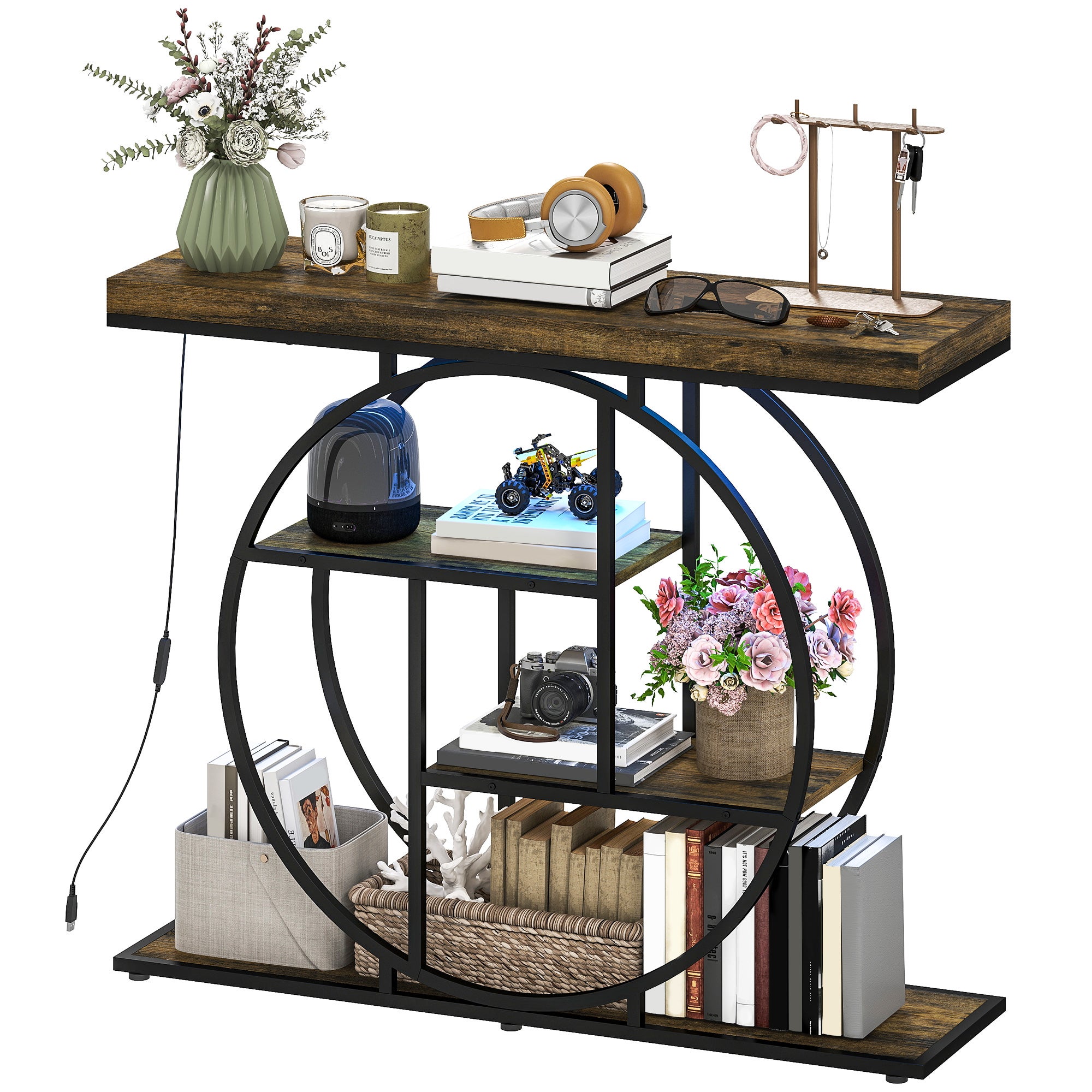 Console meuble avec éclairage LED 100cm,table console à 4 niveauxavec ...