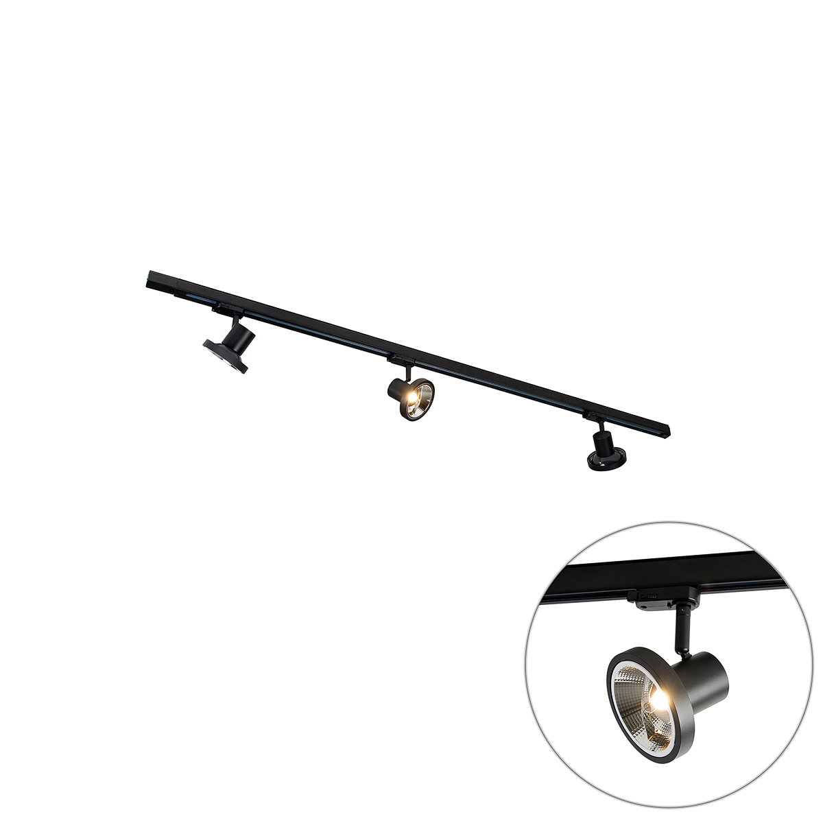 Système d'éclairage sur rail avec 3 spots noirs à droite, LED incluses ...