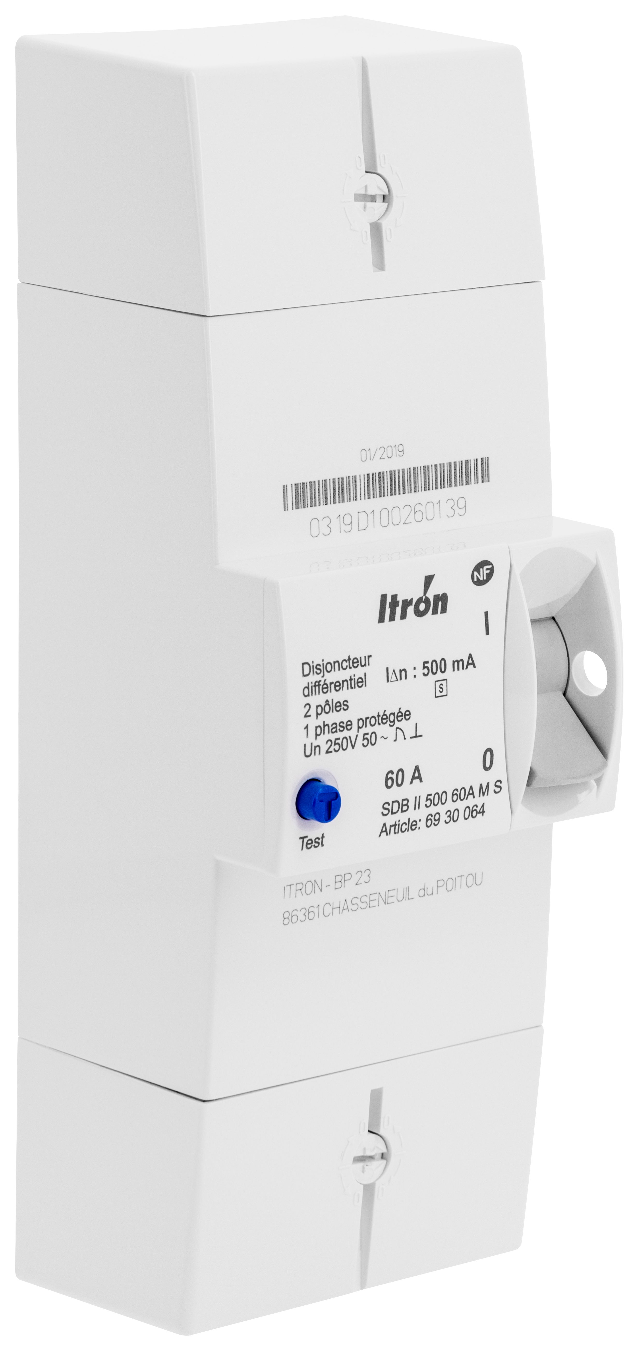 Disjoncteur EDF itron monophasé sélectif 60 A 230 V 2 pôles 500 mA ...