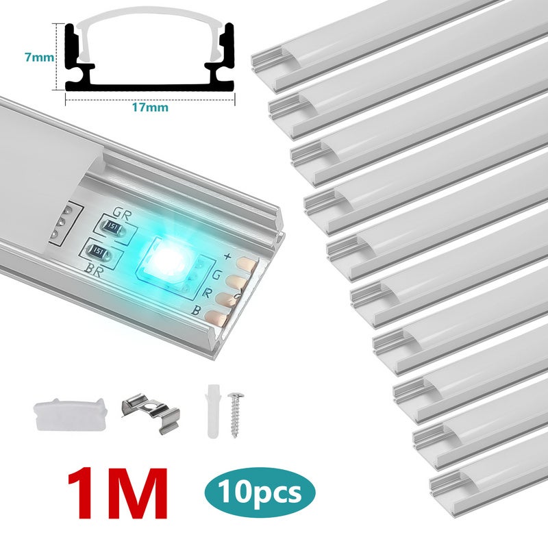 Perfil LED de aluminio, perfil LED en forma de U de 10 x 1 m, perfil ...