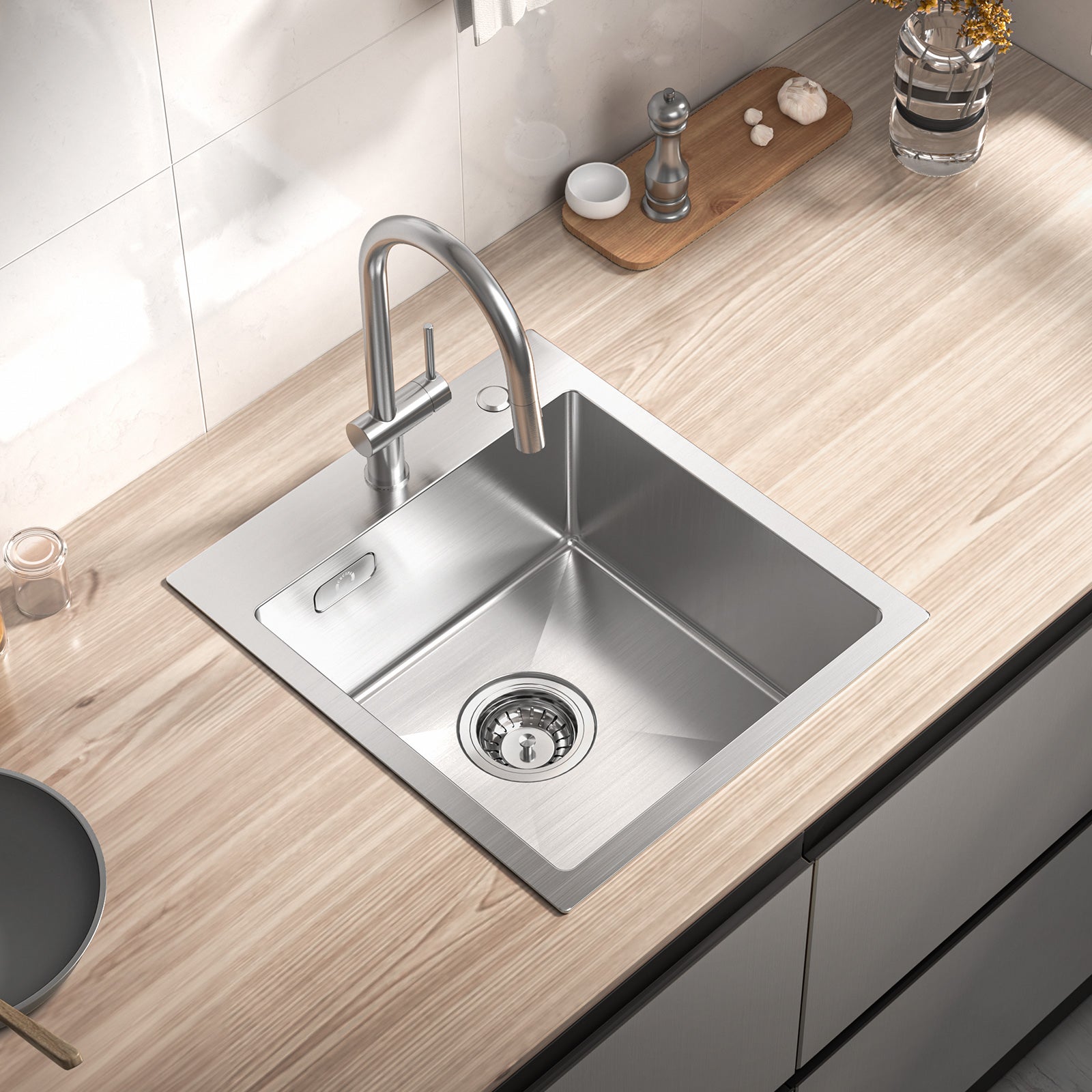 Cecipa max Evier 1 Bac 40*45CM - Évier Inox Brossé 1 Cuve avec Siphon ...