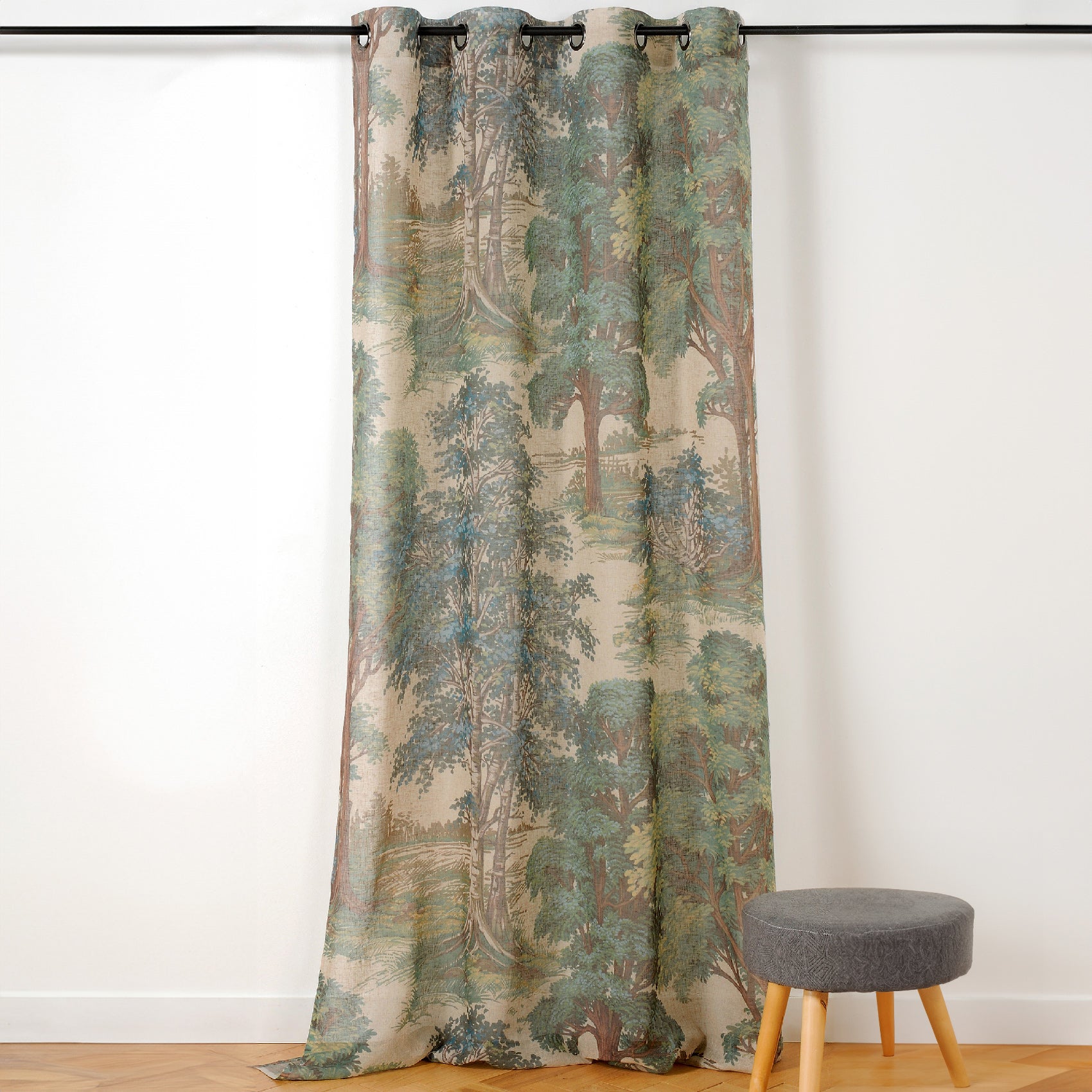 Voilage en lin à motif forêt - Vert - 150x250 cm - Lin/Polyester ...