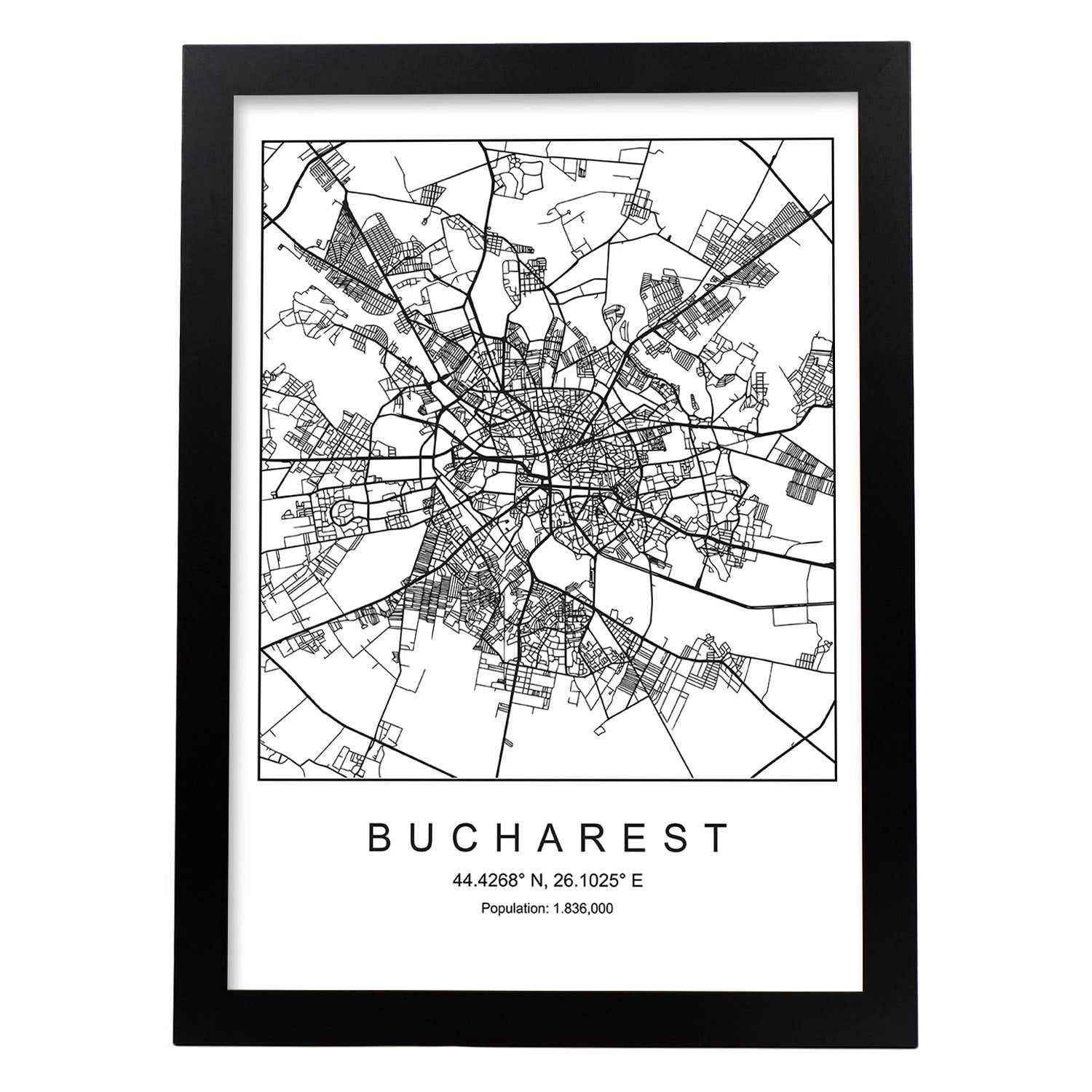 Carte Sheet Bucarest Nordic Style En Noir Et Blanc. Sans Cadre A3 ...