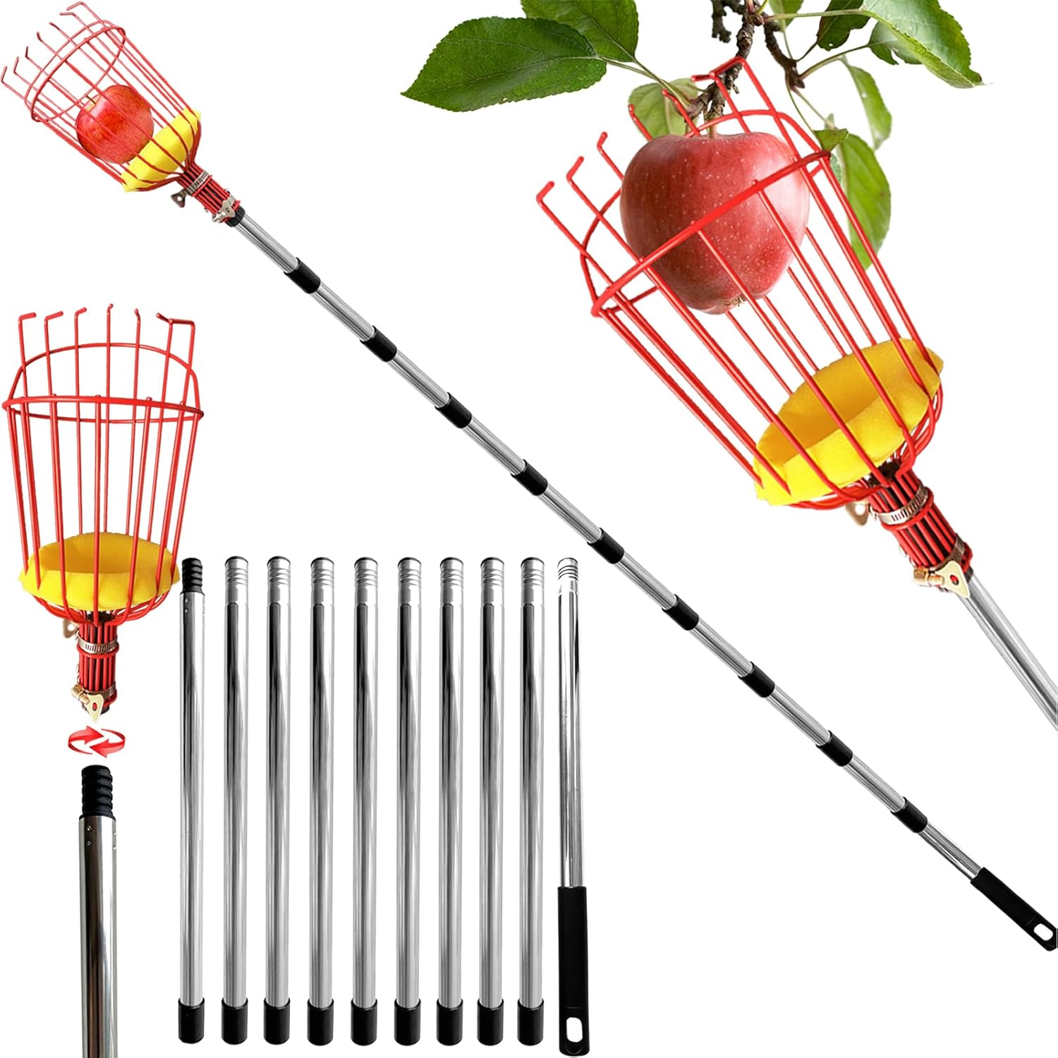 Cueilleur de fruits télescopique de 4 m, outil de cueillette de cerises ...