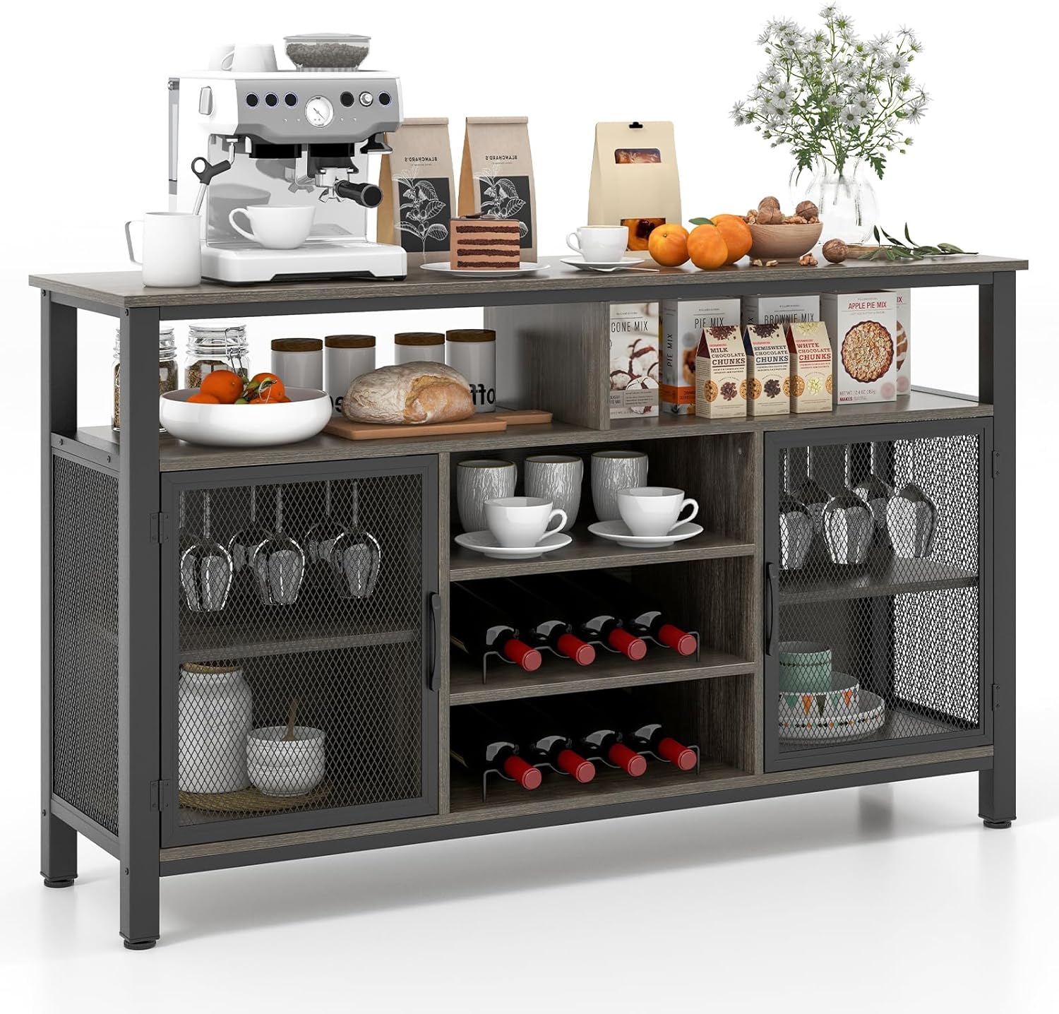 2 en 1 Mueble Bar de Vinos, Aparador Buffet de 140 CM para 8 Botellas y ...